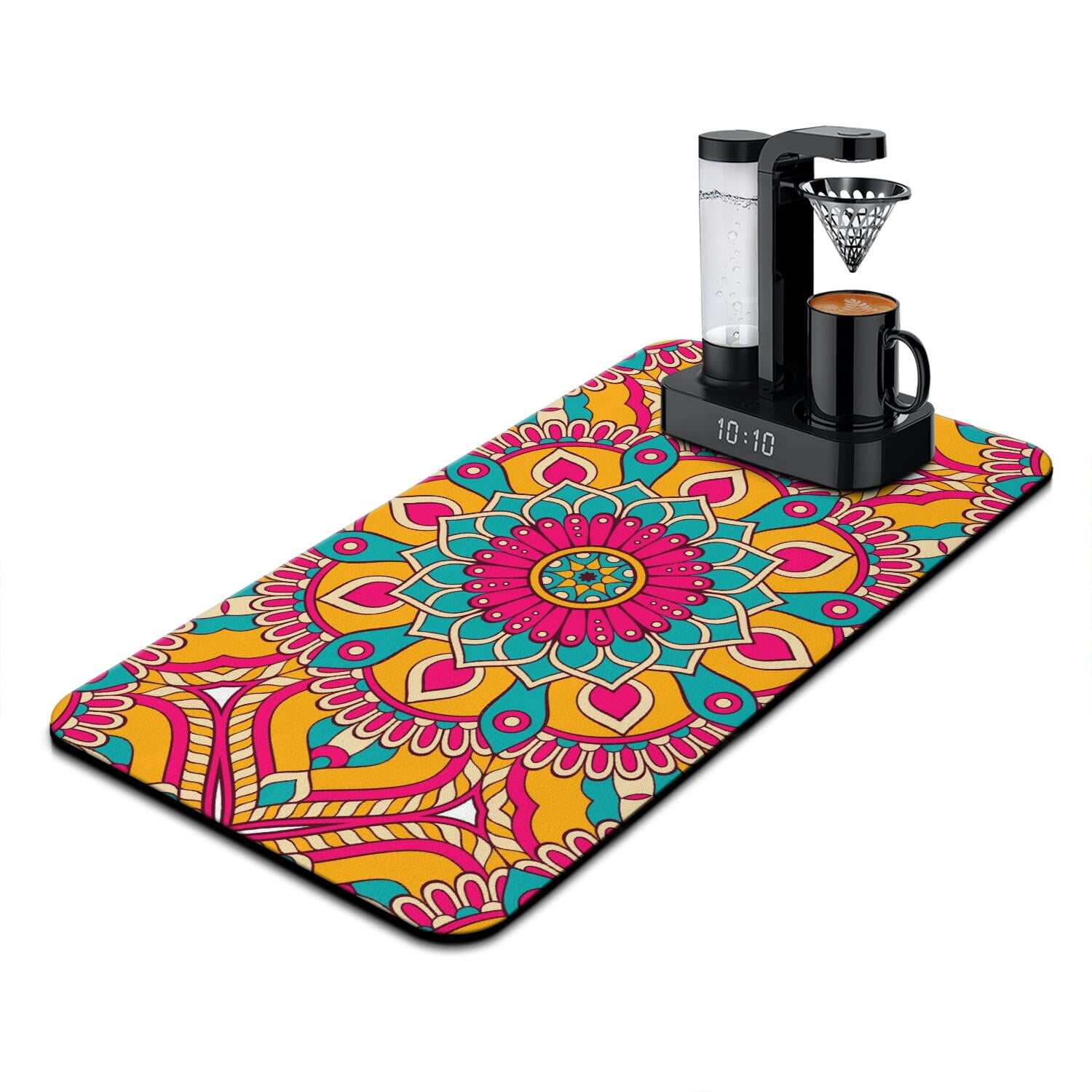 Ethnic Mandala Art Dish Drying Mat, Tribal Boho Mandala Absorbent ...