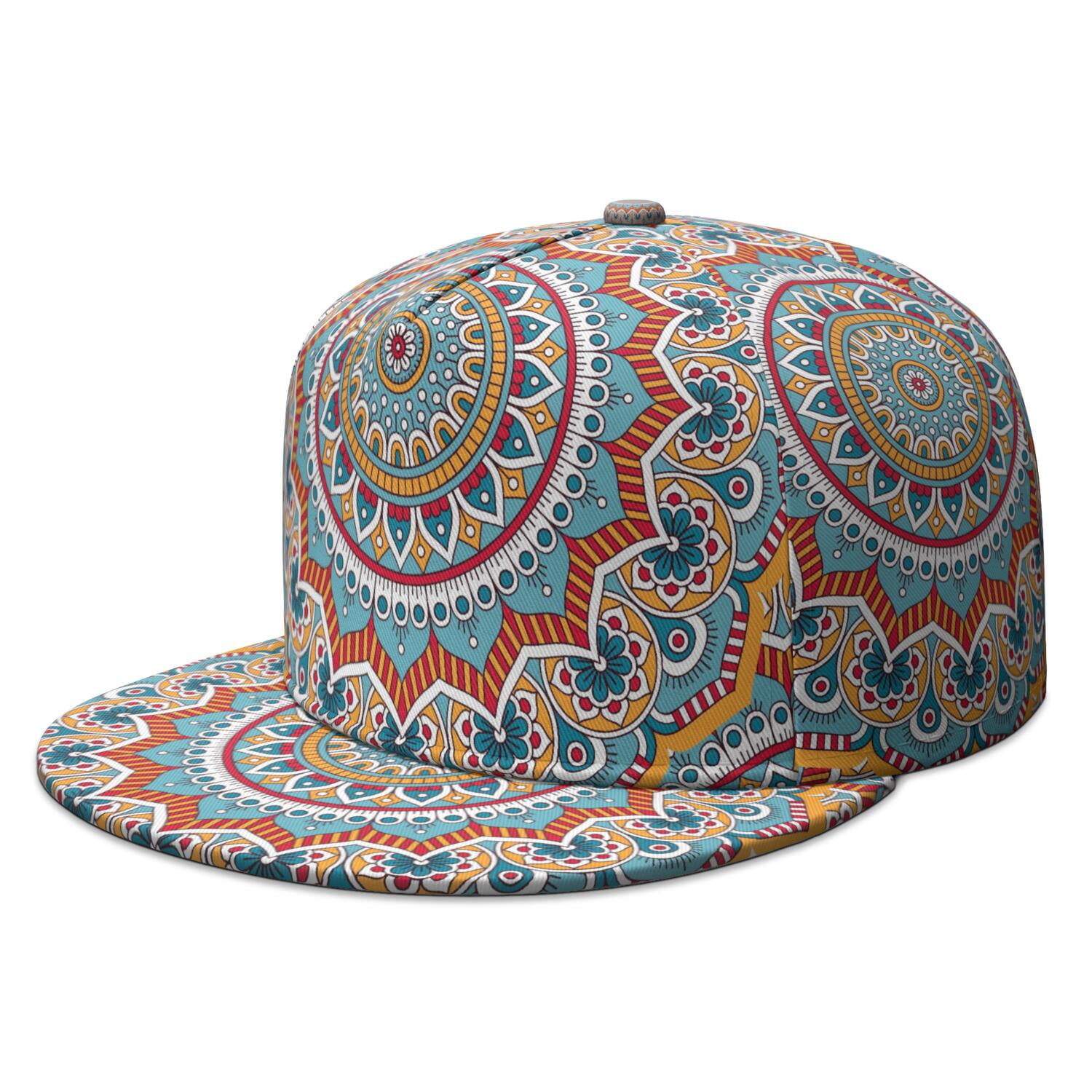 Ethnic Mandala Art Flat Brim Snapback Hat - Unisex Adjustable Tribal ...
