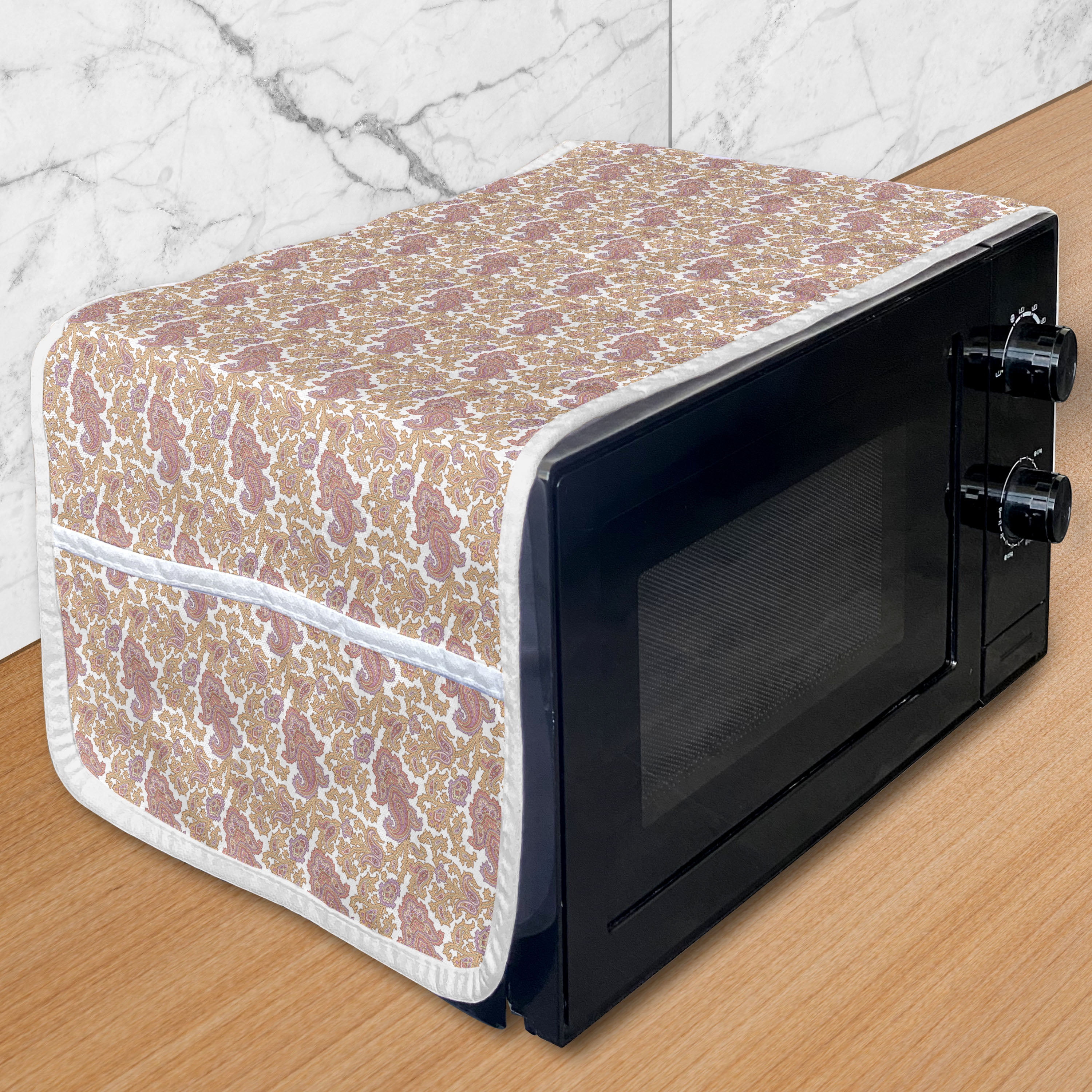 Ethnic Microwave Oven Cover, Paisley Inspired Detailed Layout of Oriental Motifs and Curves ...