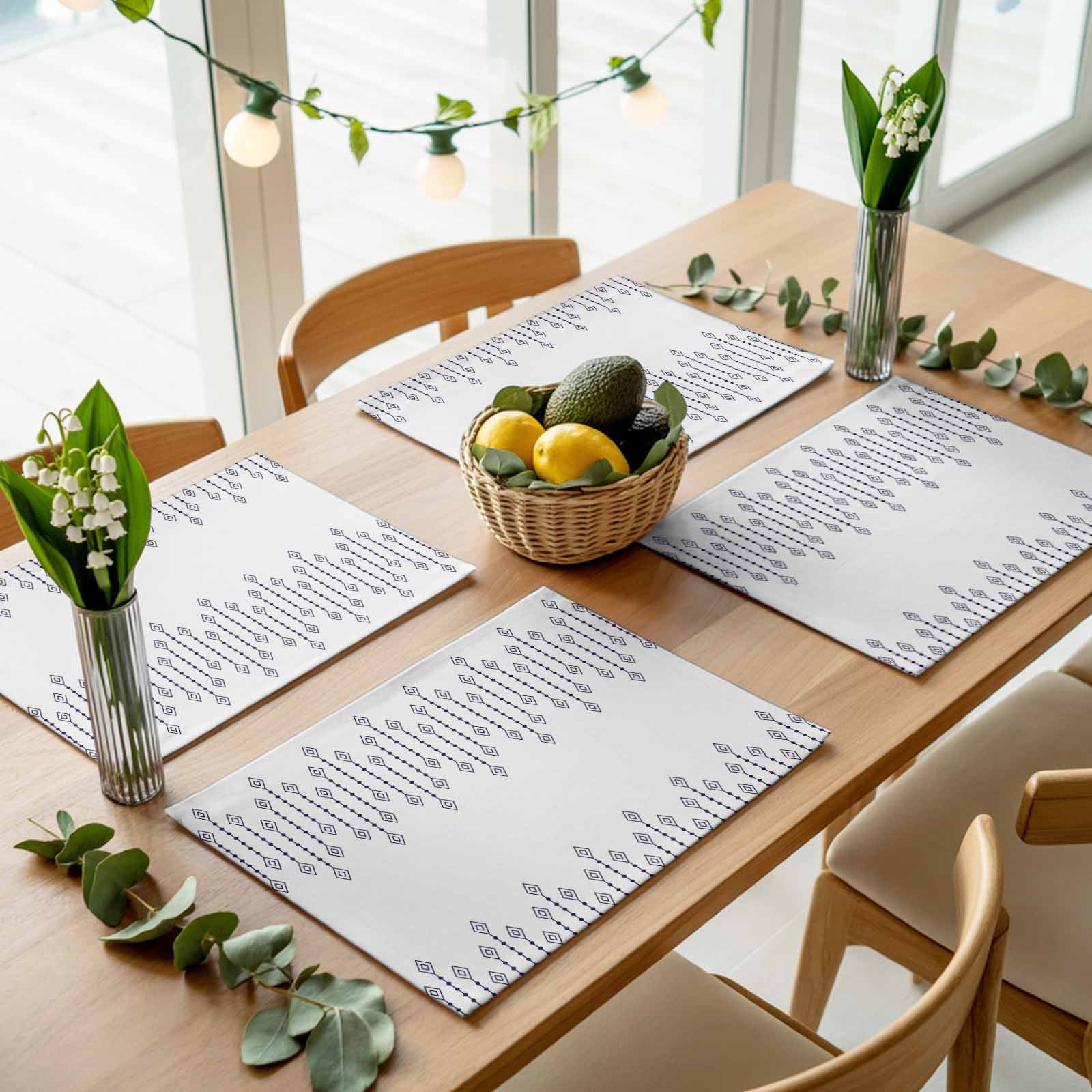 Ethnic Minimalist Diamond Lattice Black Dot Line Placemats Set of 4 ...