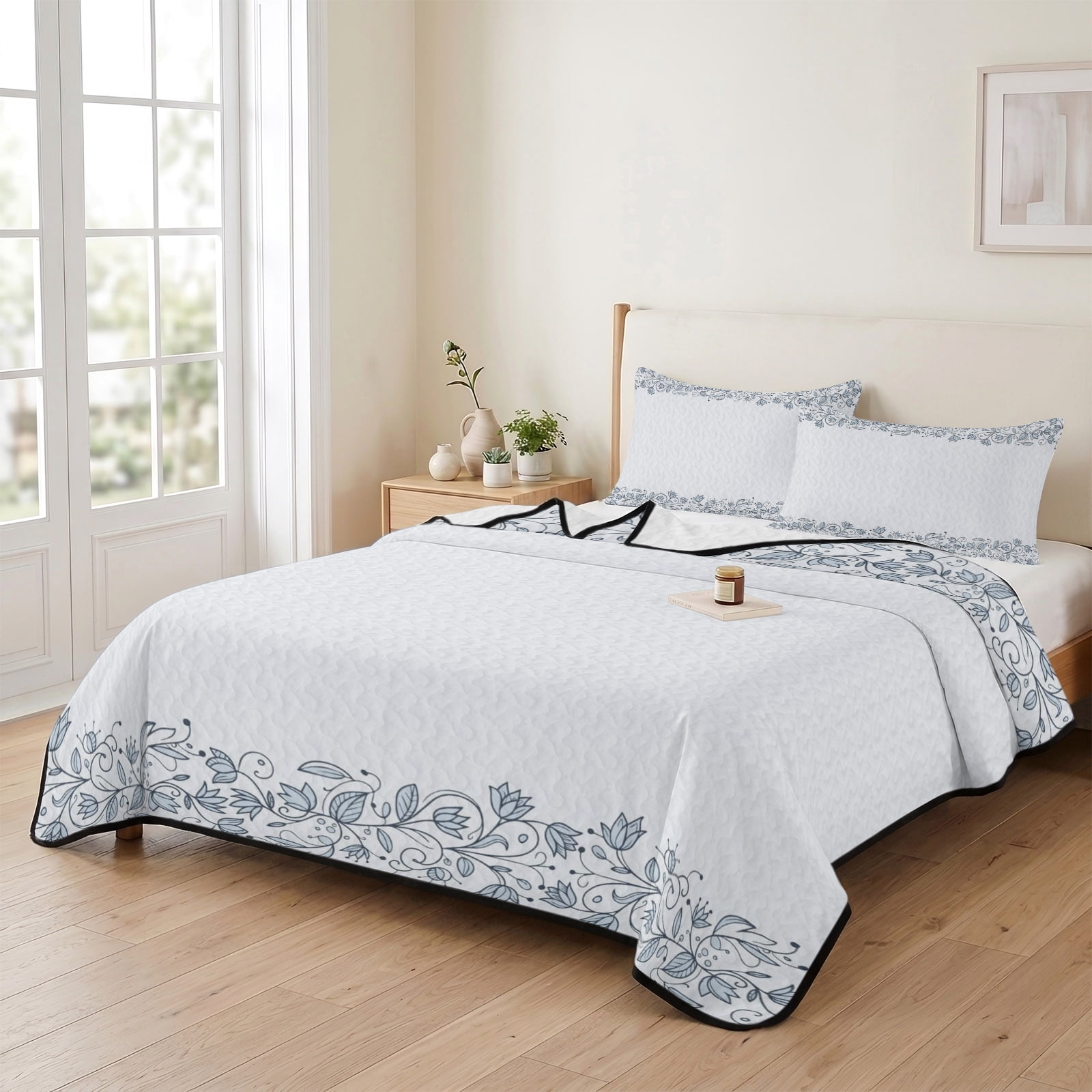 Ethnic Minimalist Garden Botanical Art 3 Pieces Quilt Set,1 Quilt with ...