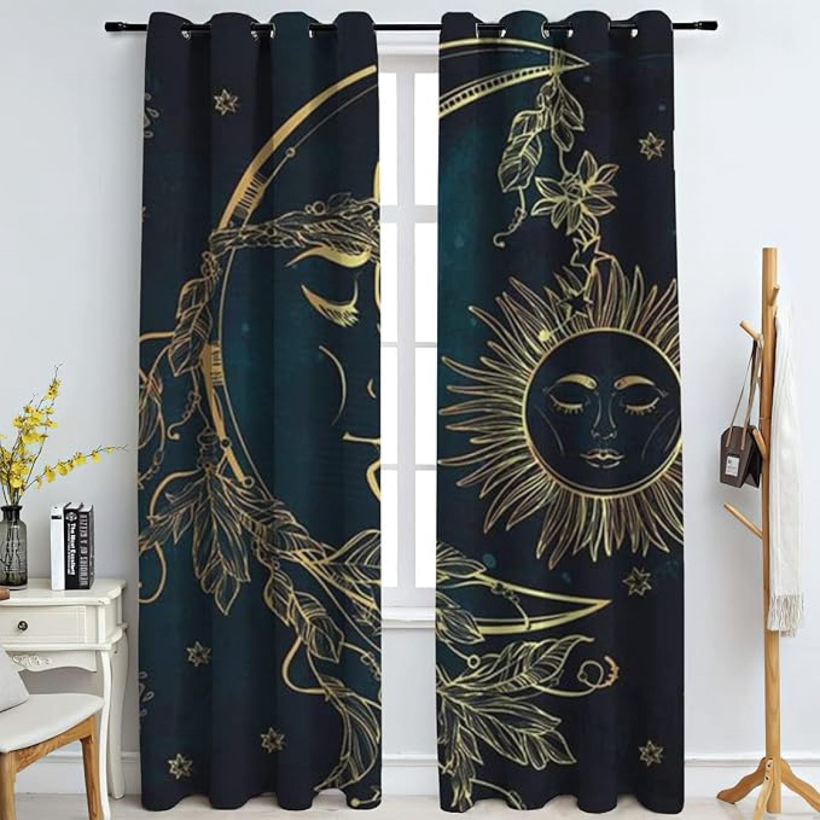 Ethnic Moon Sun Moon Star 3D Print Window Curtain Panel, Abstract ...