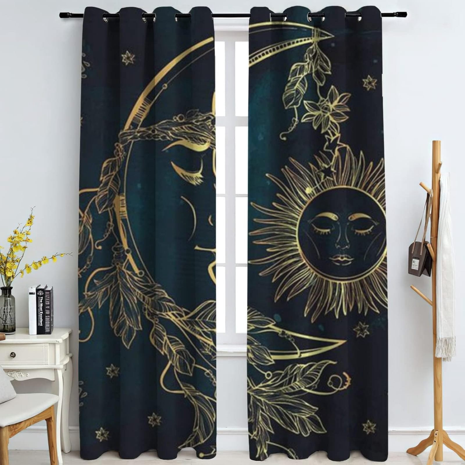Ethnic Moon Sun Moon Star 3D Print Window Curtain Panel, Abstract ...