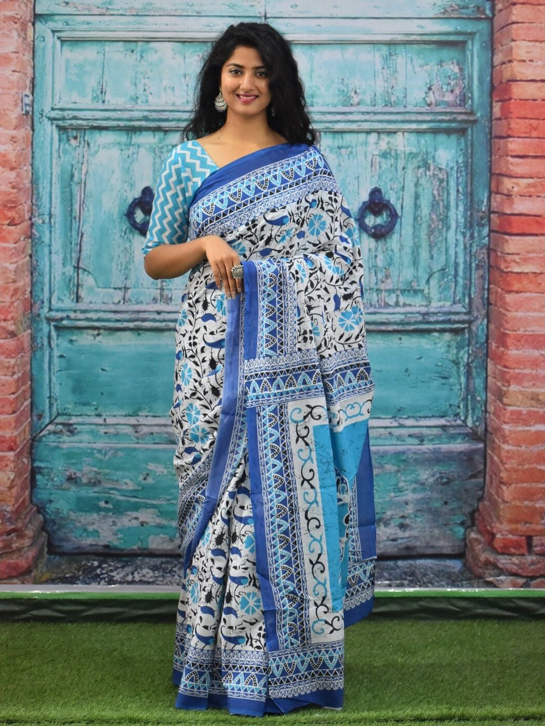 Ethnic Motifs Printed Pure Cotton Block Print Saree - 27533628 ...