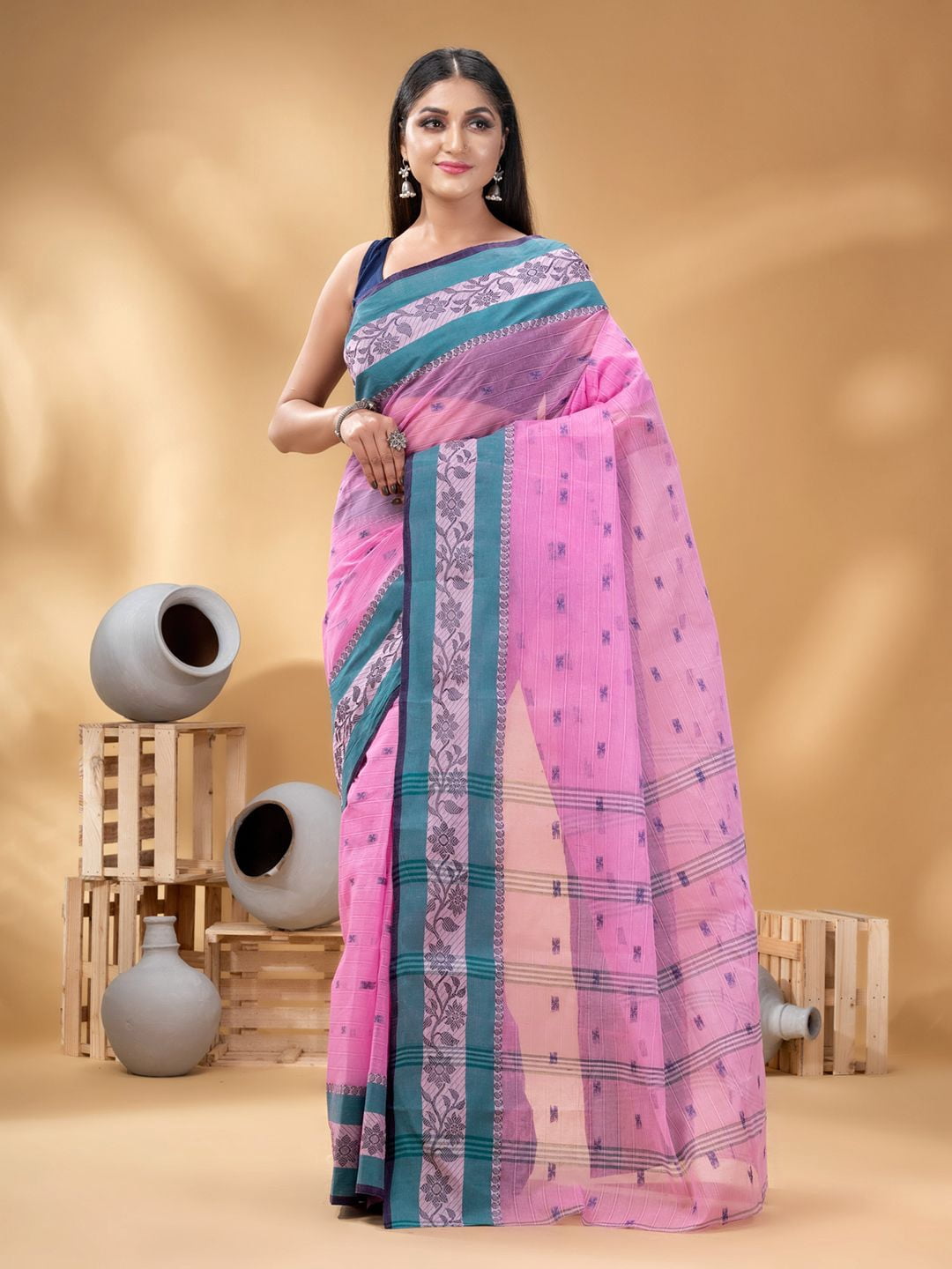 Ethnic Motifs Woven Design Pure Cotton Taant Saree - 24933282 - Walmart.com