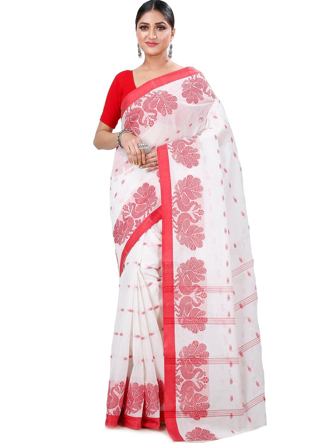 Ethnic Motifs Woven Design Pure Cotton Taant Saree - 26633682 - Walmart.com