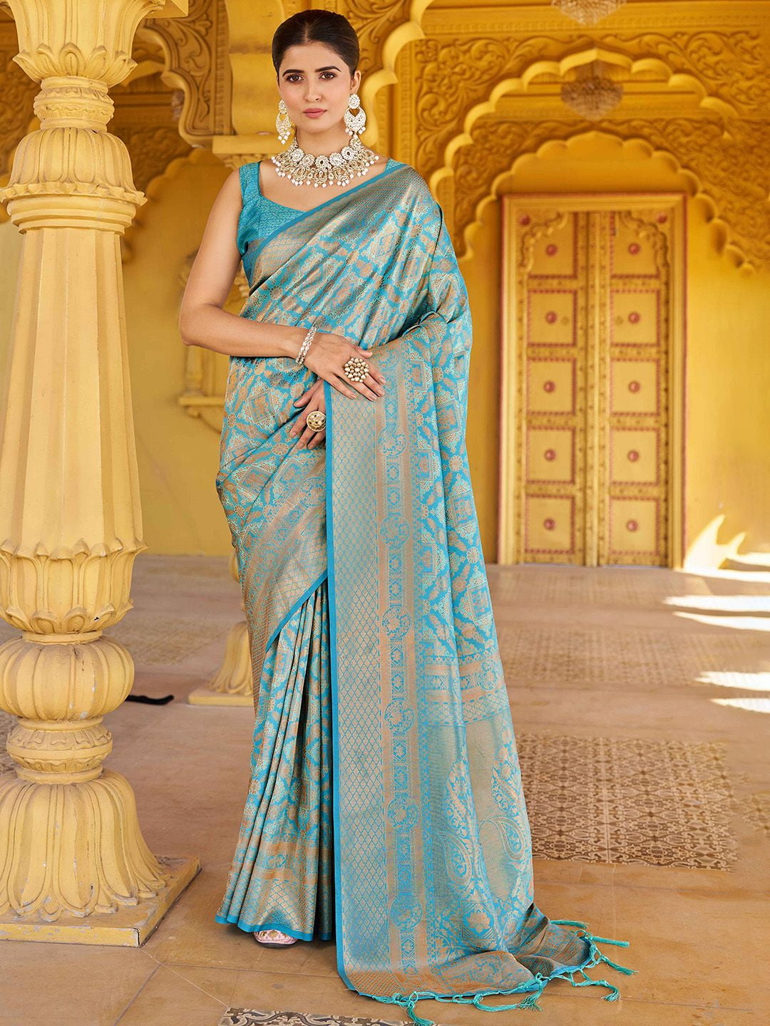 Ethnic Motifs Woven Design Zari Saree - 28270304 - Walmart.com