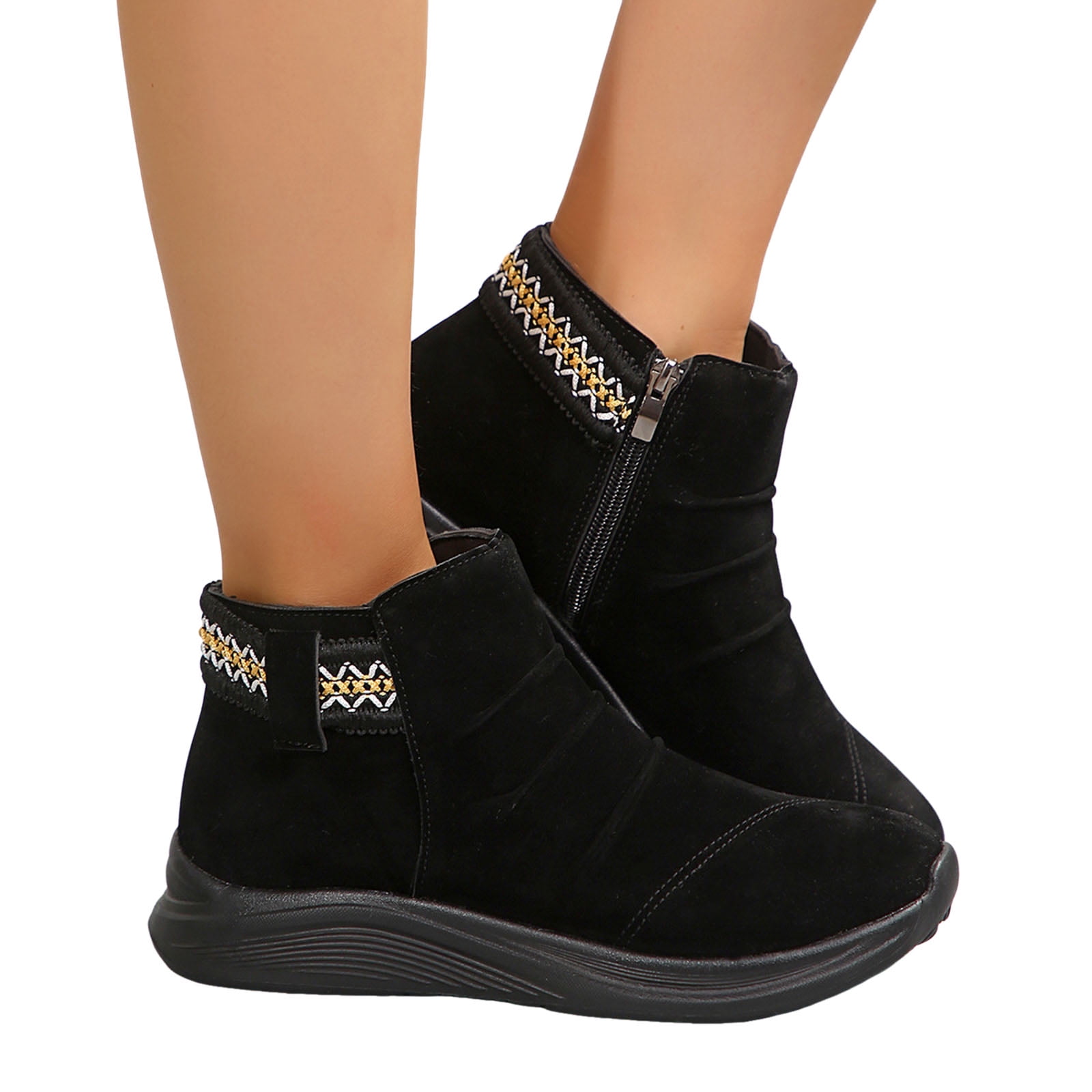 Ethnic Orthopedic Walking Boots for Women Slouchy Boho Fashion Suede ...