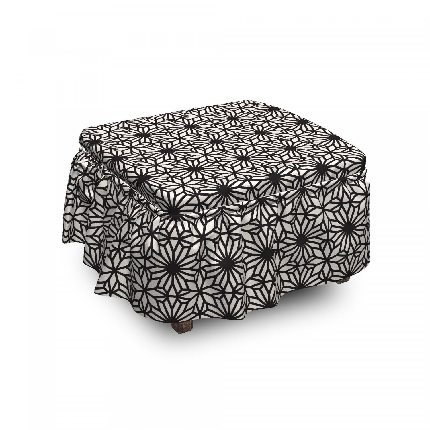 Ethnic Ottoman Cover, Moroccan Star, 2 Piece Slipcover Set with Ruffle ...