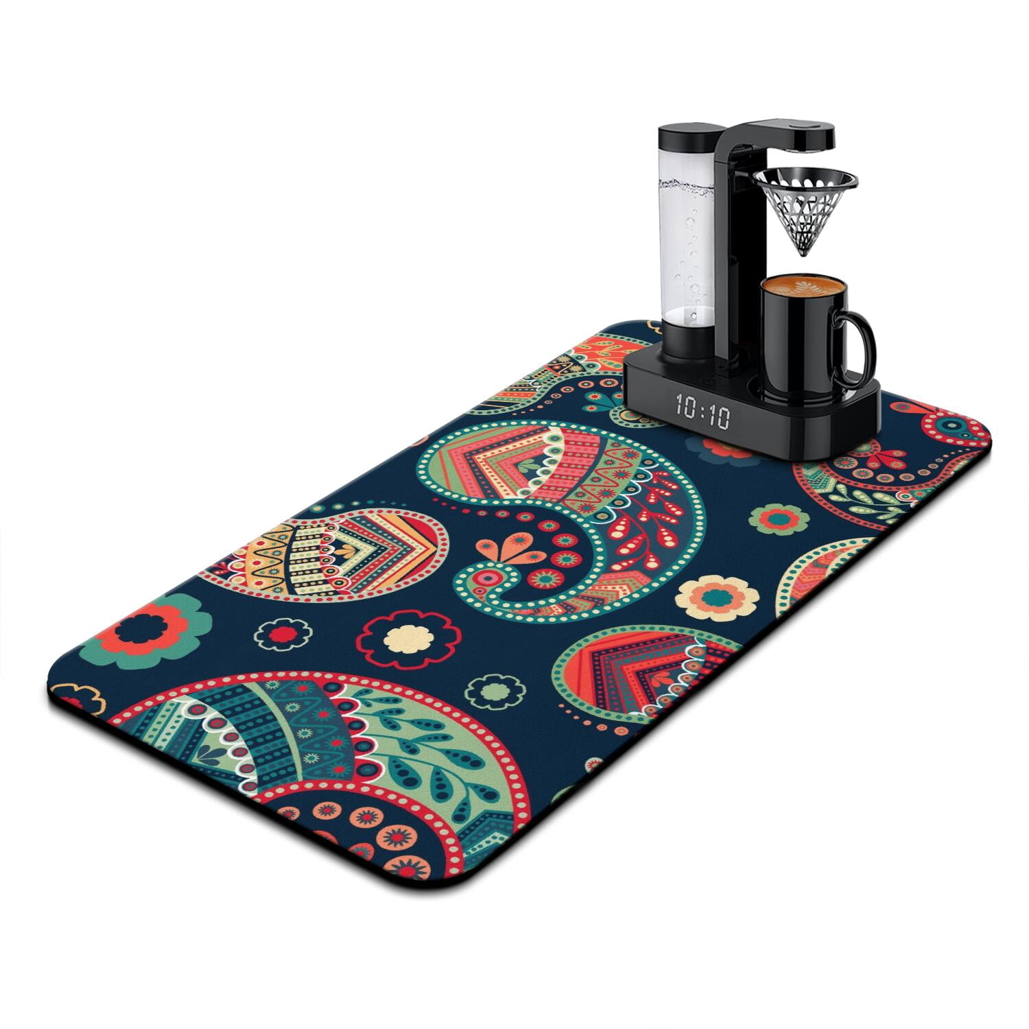 Ethnic Paisley Boho Design Dish Drying Mat, Decorative Floral Mandala ...
