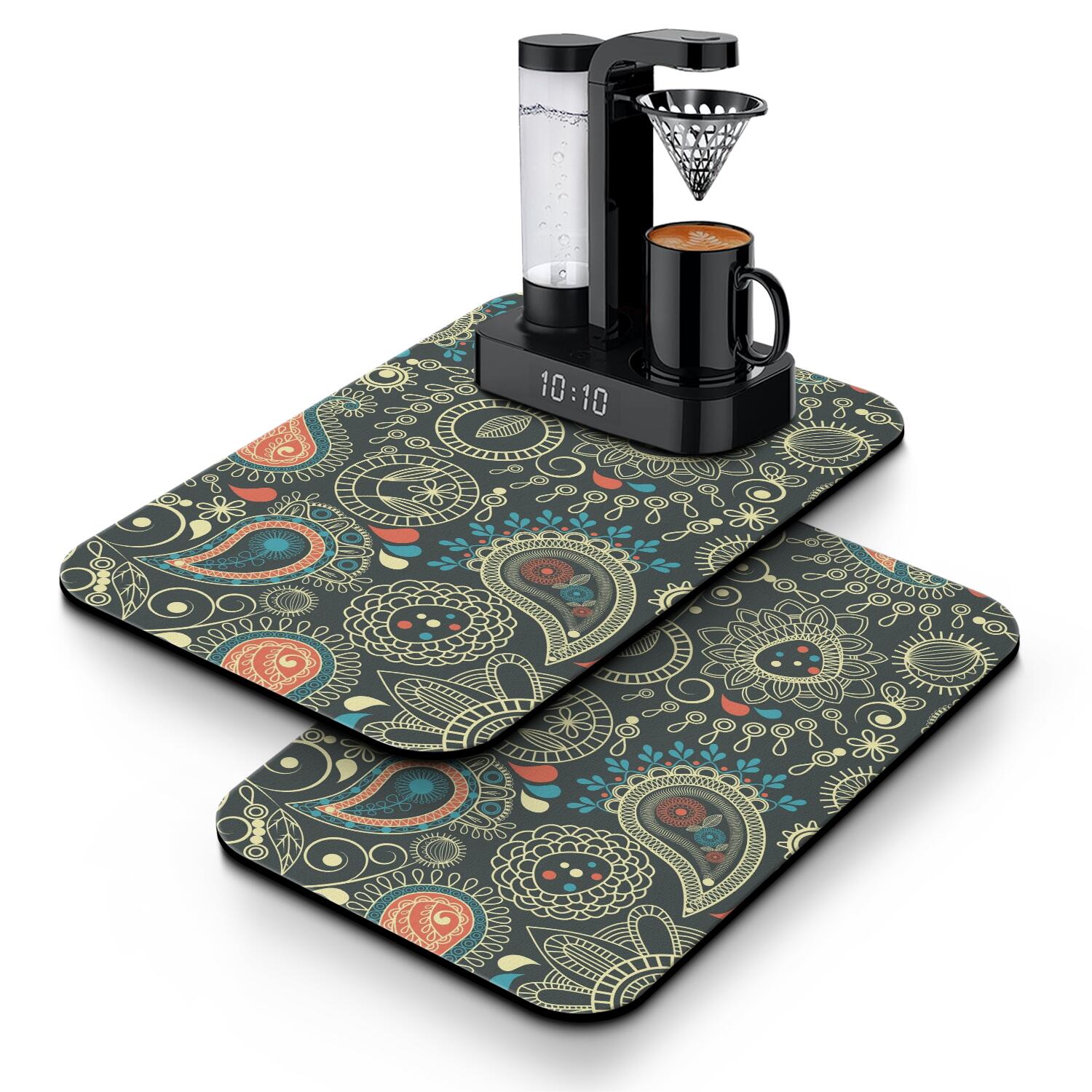 Ethnic Paisley Boho Design Dish Drying Mat, Vintage Retro Absorbent ...