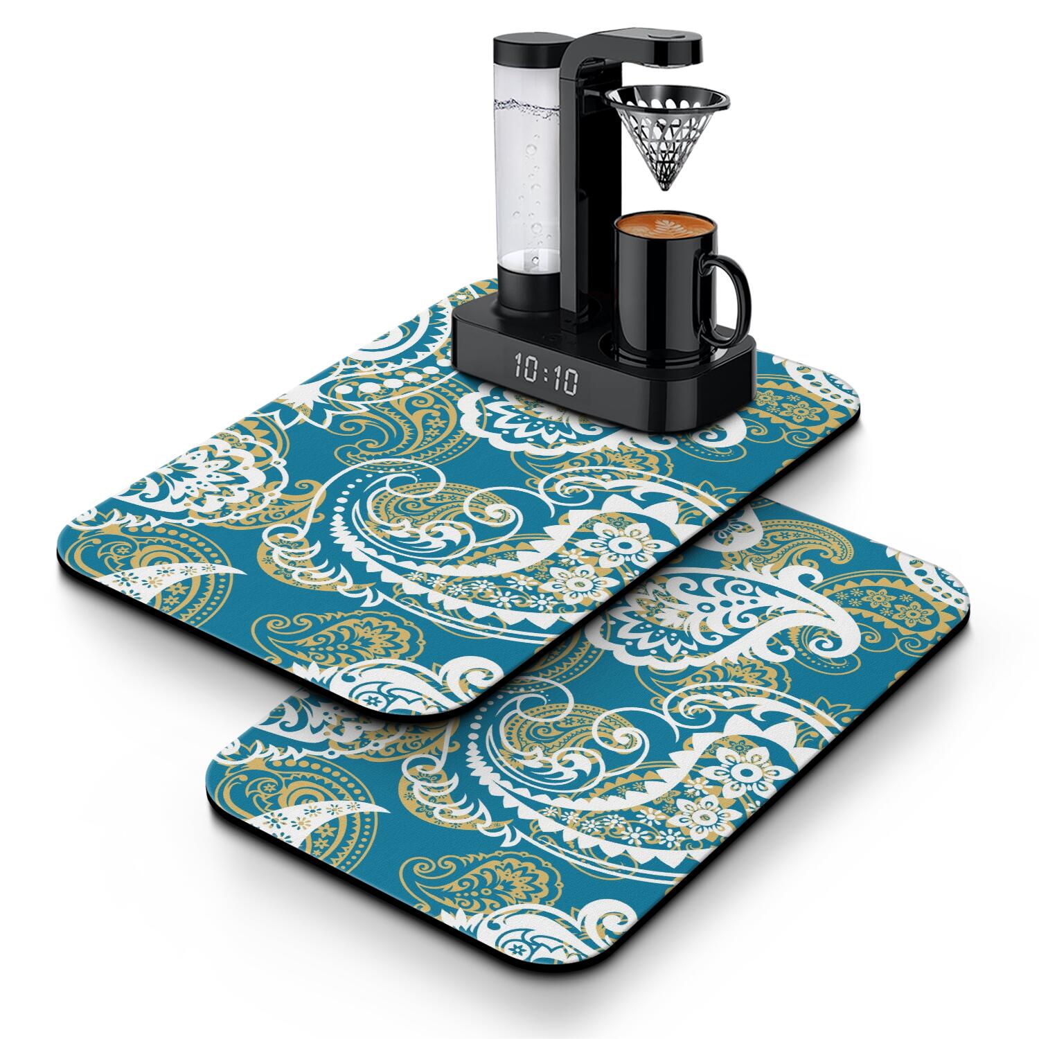 Ethnic Paisley Design Dish Drying Mat, Retro Boho Absorbent Coffee Bar ...