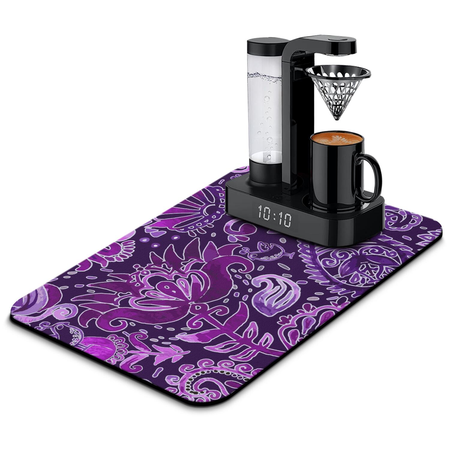 Ethnic Paisley Ornament Coffee Bar Mat - Bohemian Absorbent Mat for ...