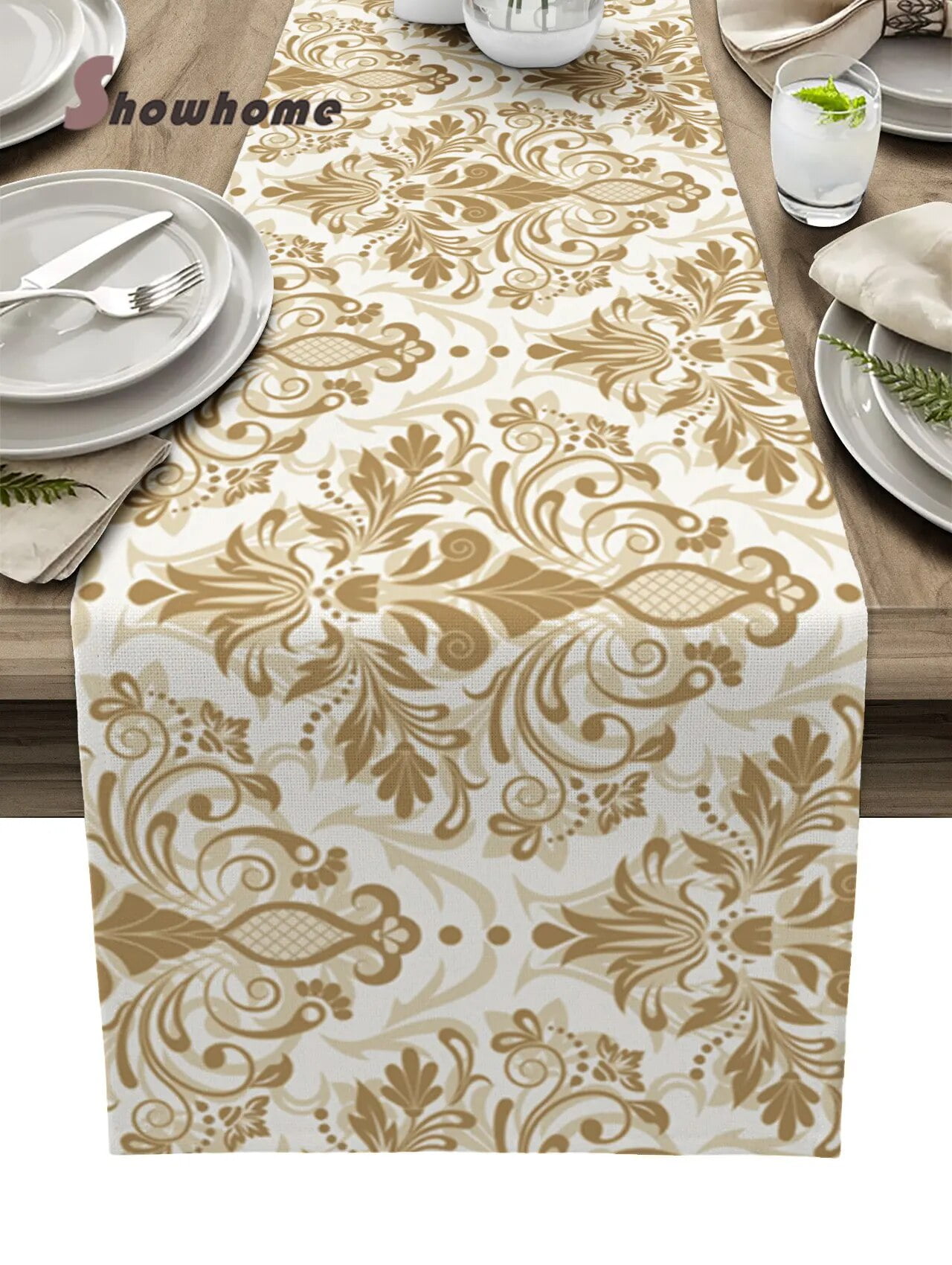 Ethnic Pattern Flower Leaves Texture Table Runner Wedding Party r ...