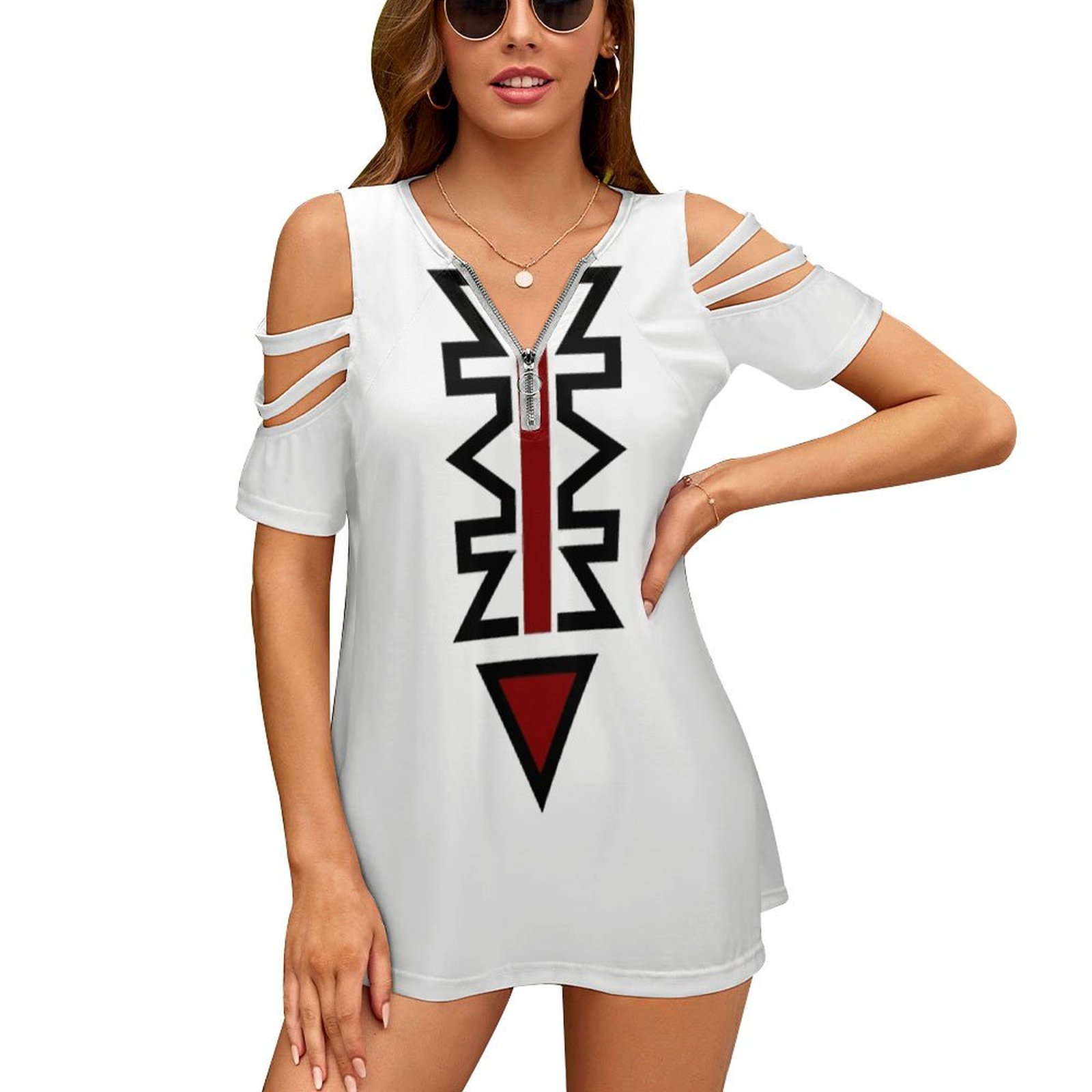 Ethnic Patterns Women Zipper Sexy Printed Vintage T Shirts Tops Full ...