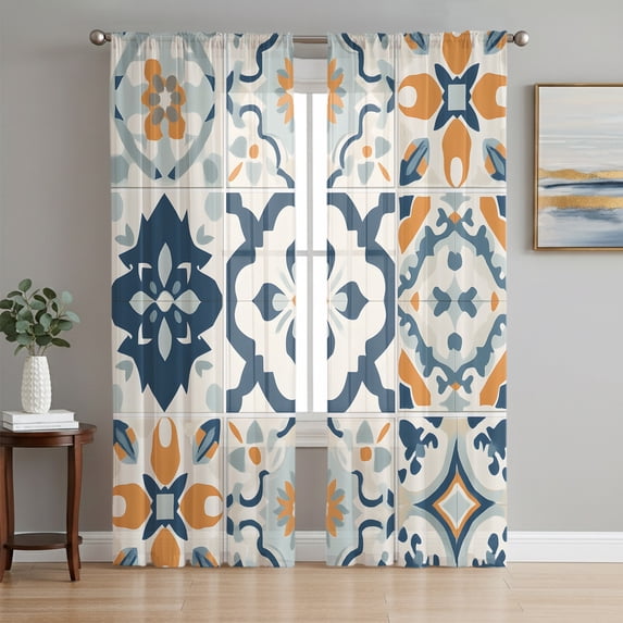 Ethnic Plaid Semi Sheer Curtains 72 Inch Length 2 Panels Set, Modern ...