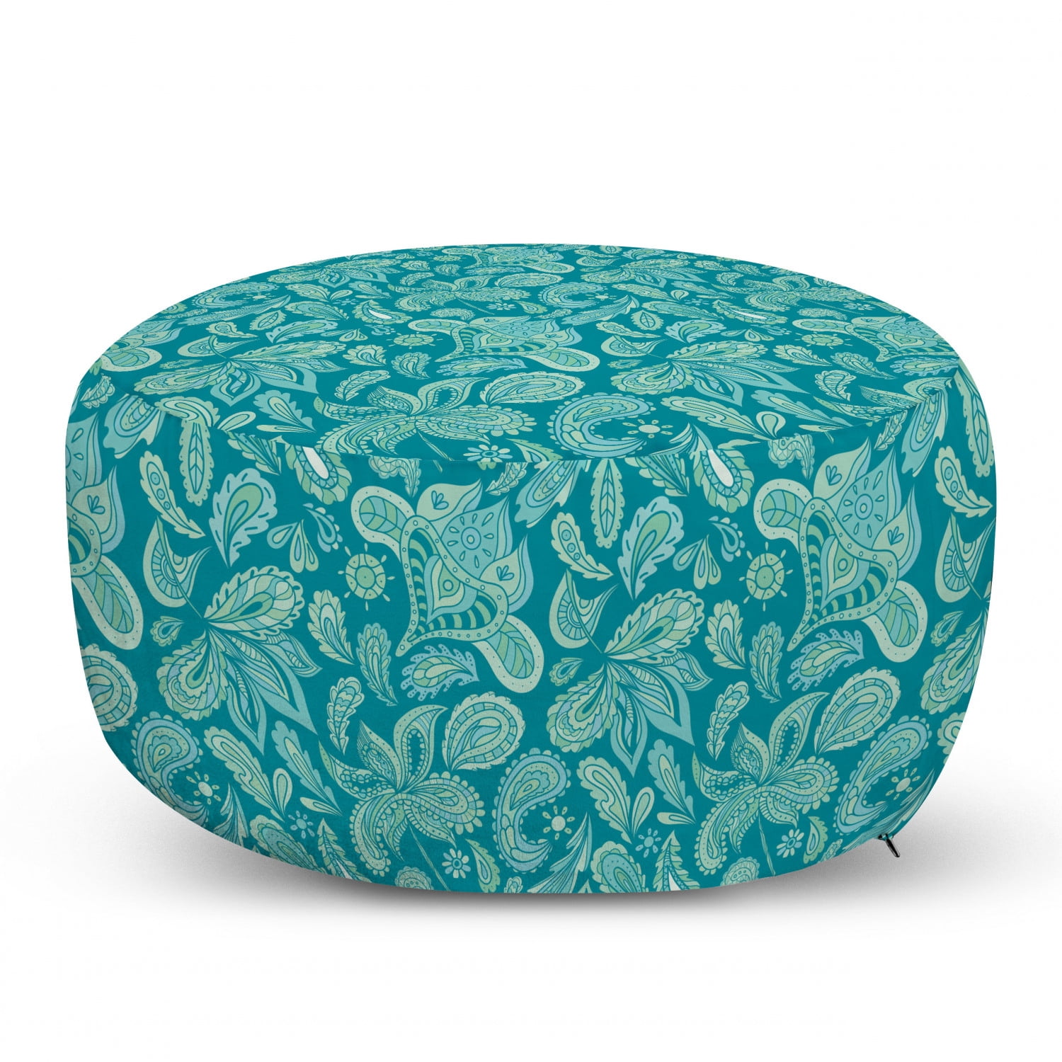Ethnic Pouf Cover with Zipper, Leaves Vintage Pastel Paisley Old ...