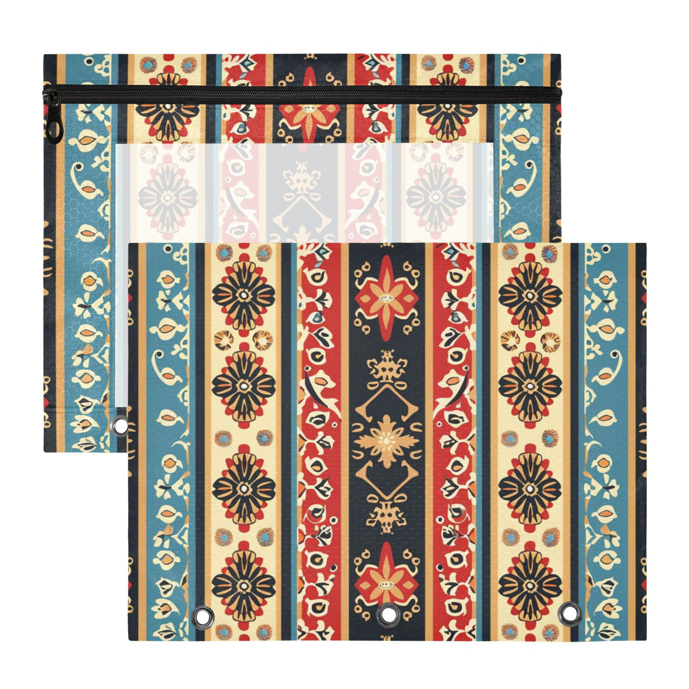 Ethnic Red and Black Stripes 3-Ring Binder Pouches A4 Size Zipper ...