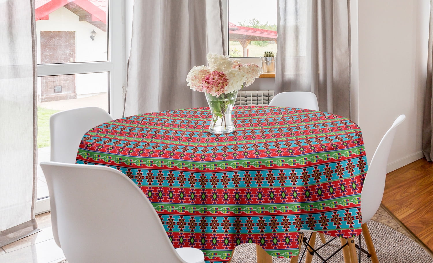 Ethnic Round Tablecloth, Continuous Demonstration of Colorful and ...