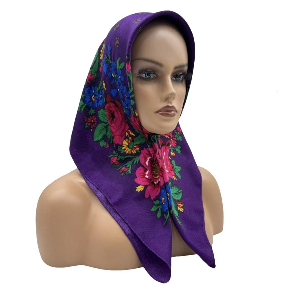 Ethnic Russian Flower Pattern Head Scarf for Women Bright Colors Big ...