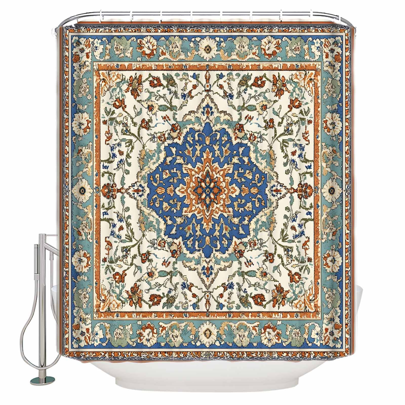Ethnic Rustic Bathroom Shower Curtains with 12 Hooks Polyester ...