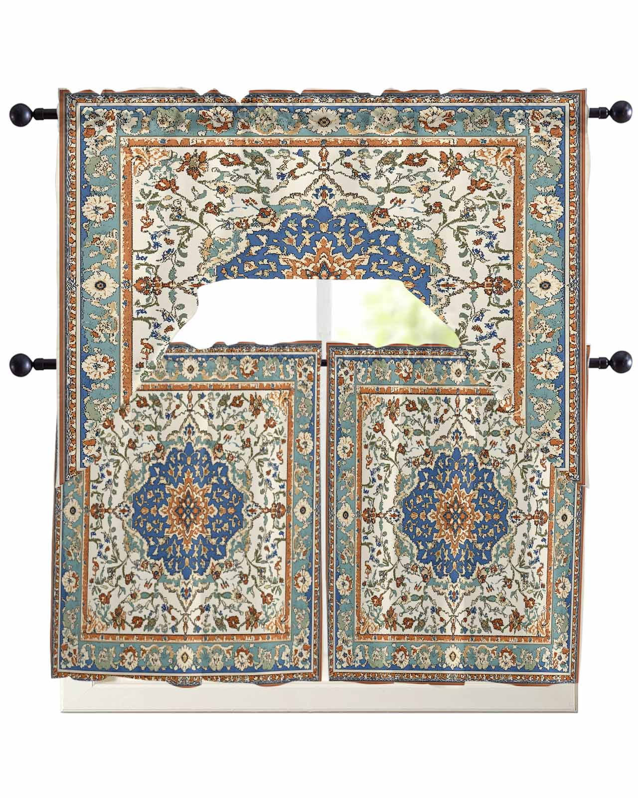 Ethnic Rustic Kitchen Curtains Sets 36 Inch Length with Valance, Boho ...