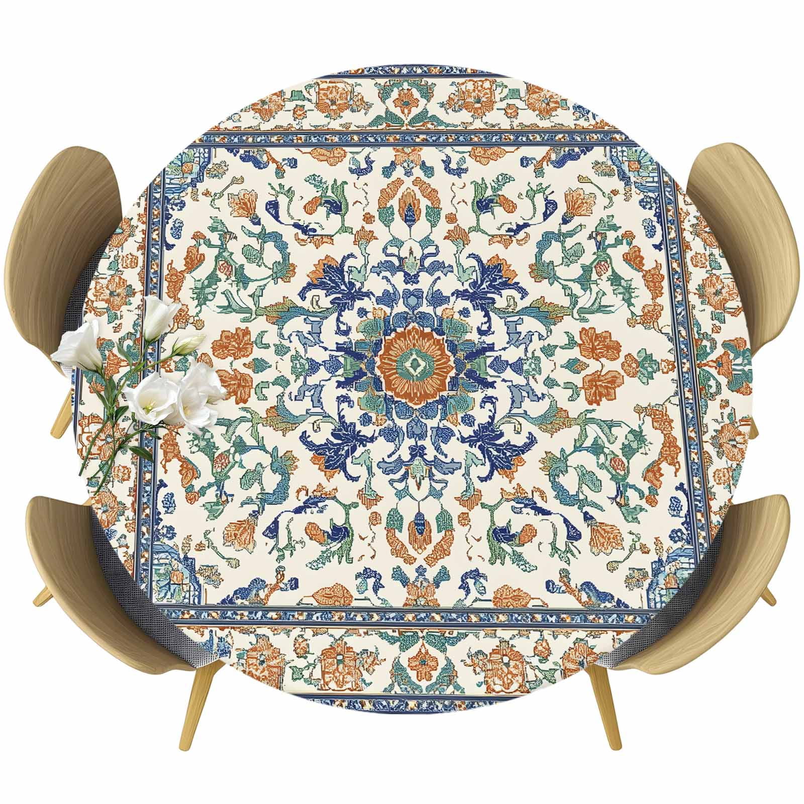 Ethnic Rustic Round Tablecloth 45-54 Inch Round Fitted Table Cloth with ...