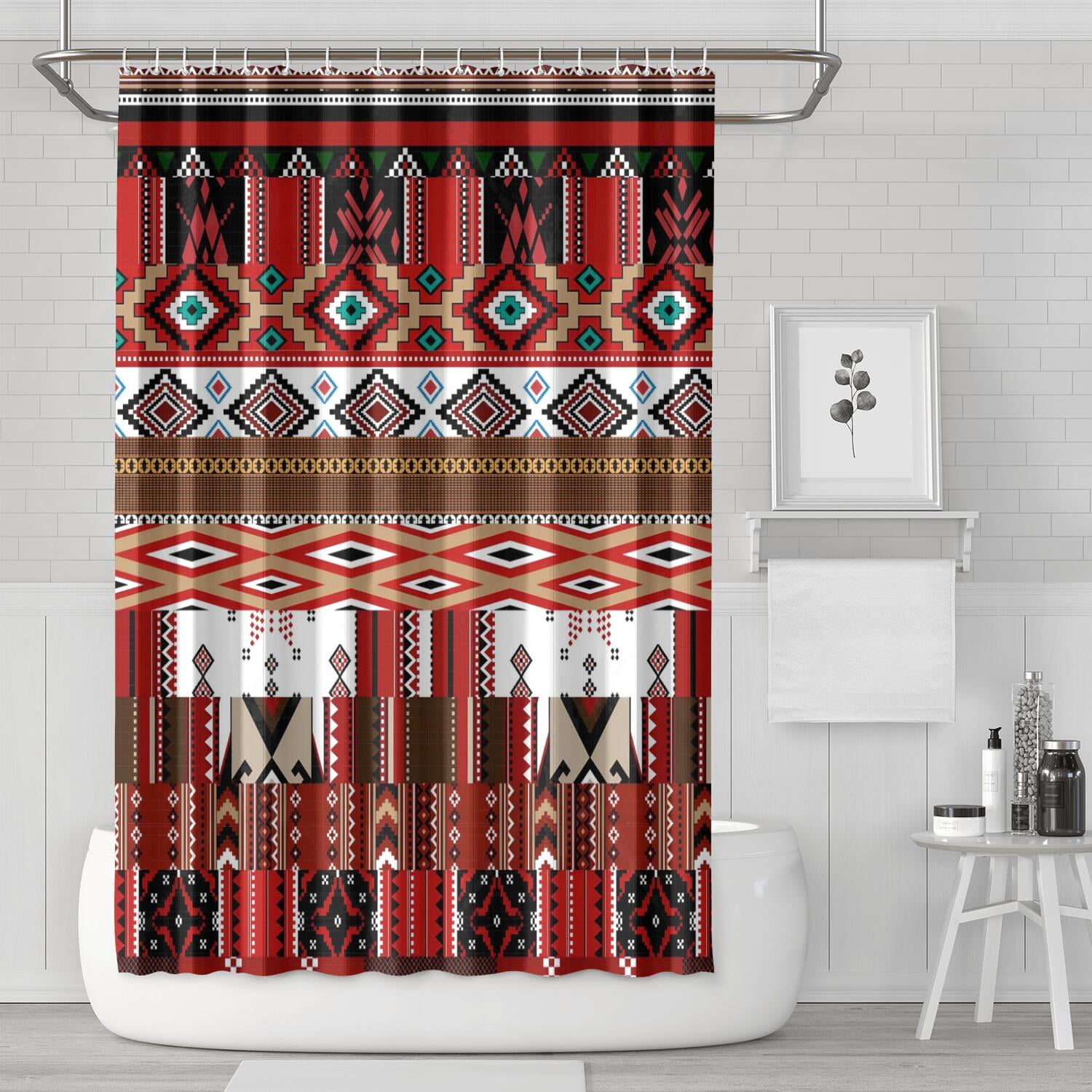 Ethnic Shower Curtain, Retro Tribal Rustic Waterproof Bath Drapes 72x72 ...