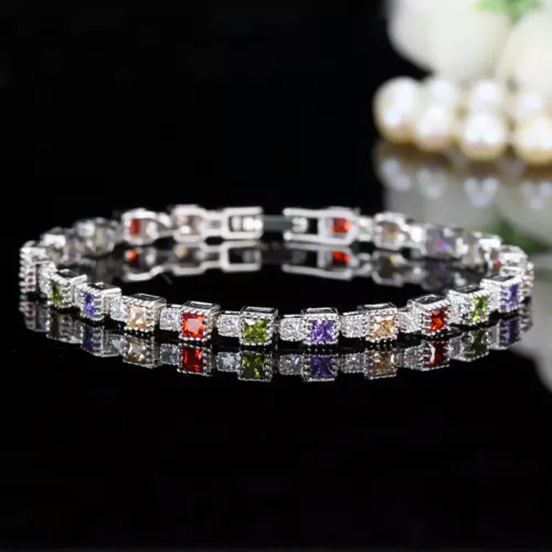 Ethnic Silver Plated Green Princess Cut CZ Cubic Zircon Costume Tennis ...