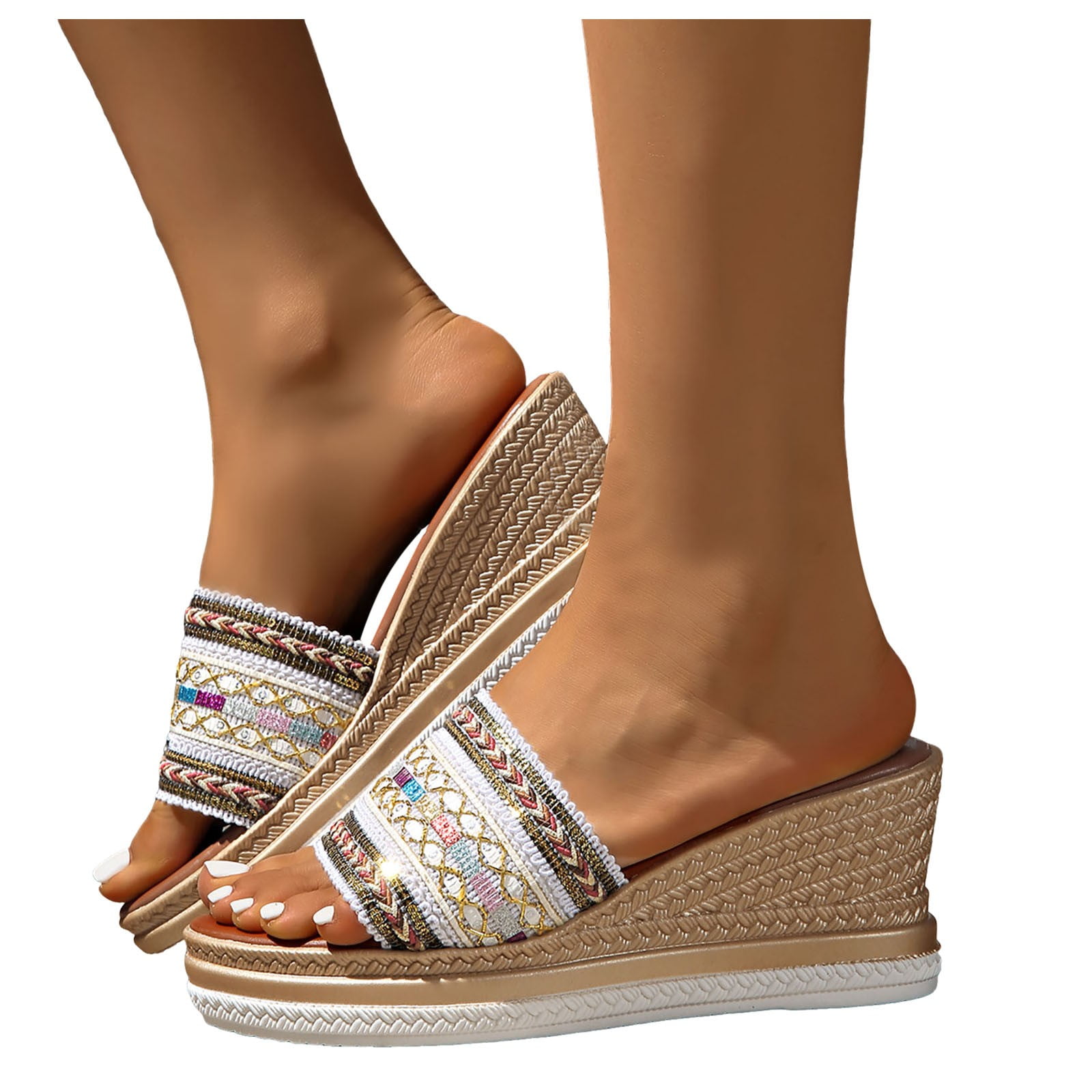 Ethnic Slip on Wedge Sandals for Women 2025 Boho Beach Vacation High ...