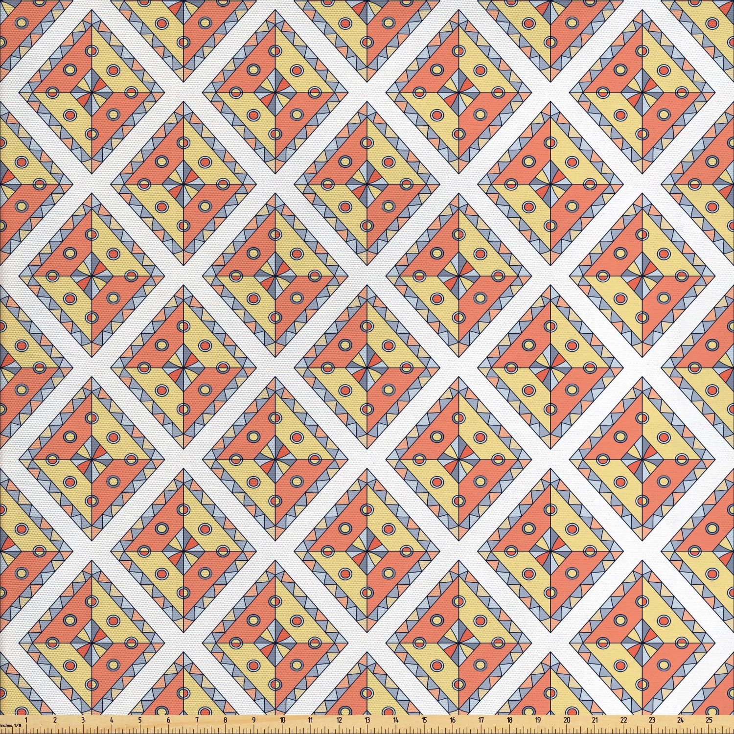 Ethnic Sofa Upholstery Fabric by the Yard, Rhombus Shapes in Hand Drawn ...