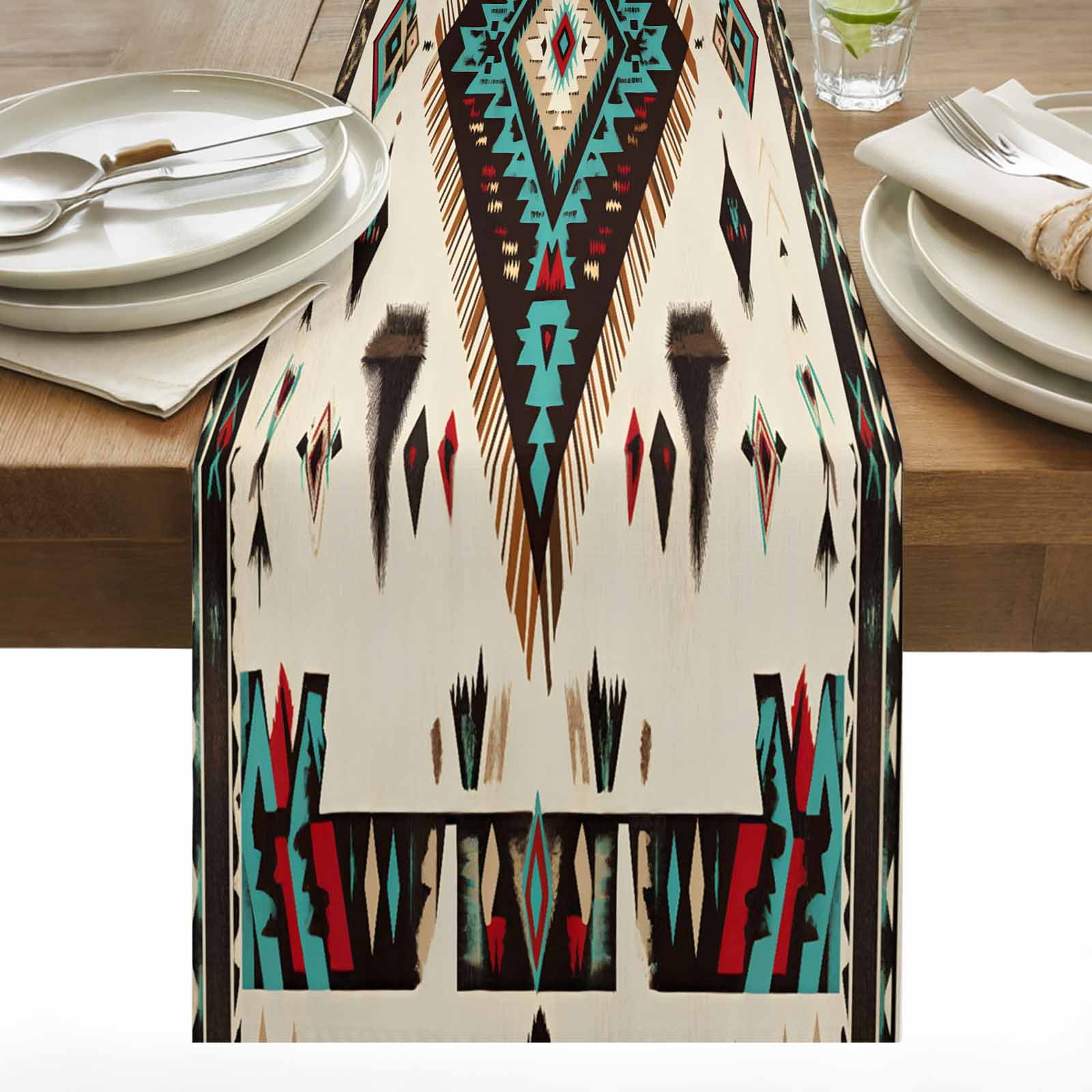 Ethnic Style Abstract Pattern Table Runner 13x108 inch Retro Green ...