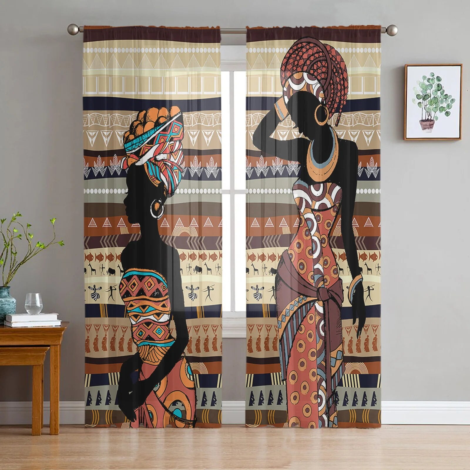 Ethnic Style African Women Black Women Tulle Curtains Living Room ...