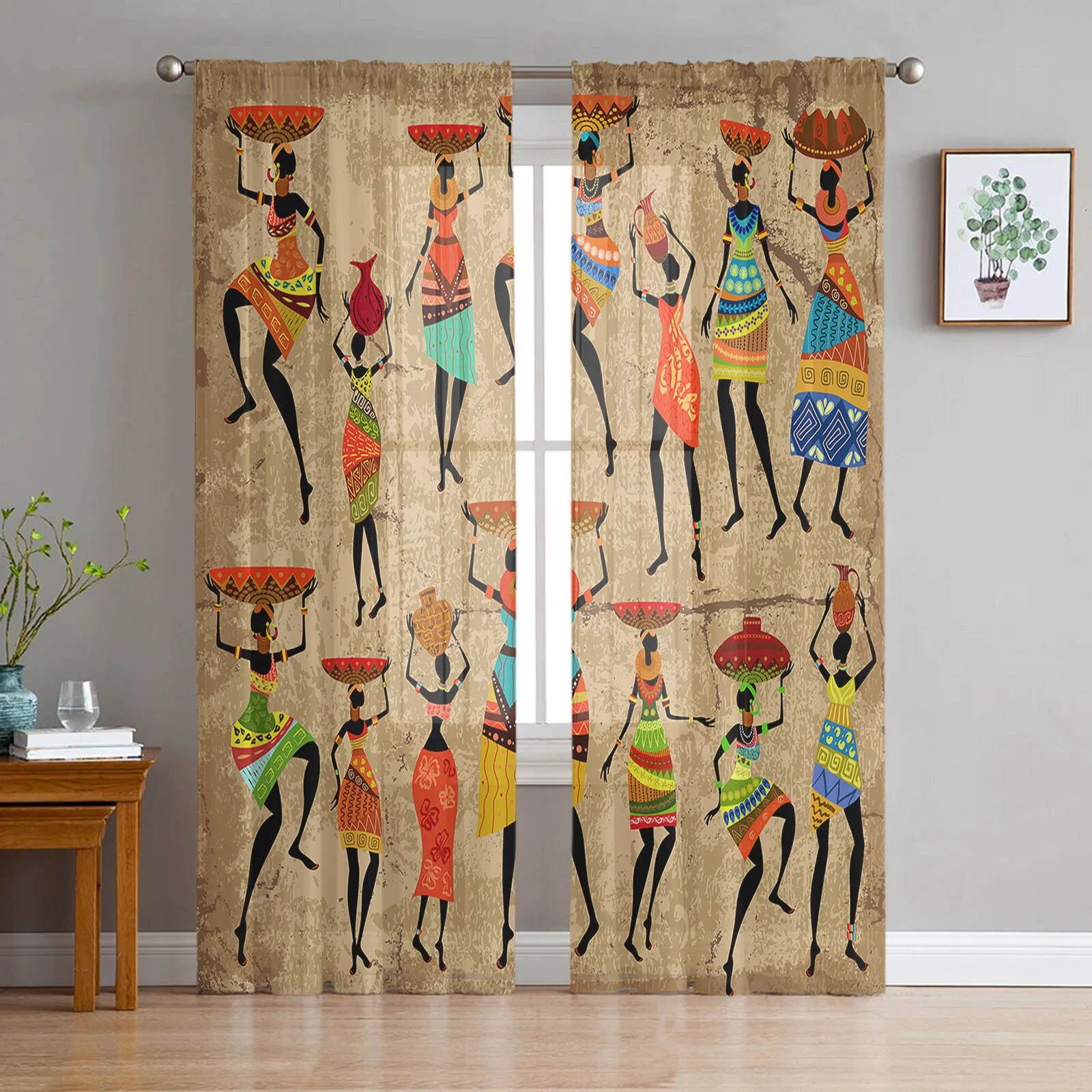 Ethnic Style African Women Black Women Tulle Curtains Living Room ...