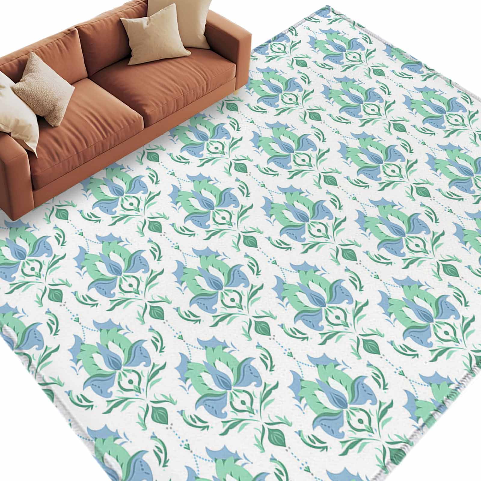 Ethnic Style Area Rug 5x7ft Medieval Green Blue Flower Texture Non-Slip ...
