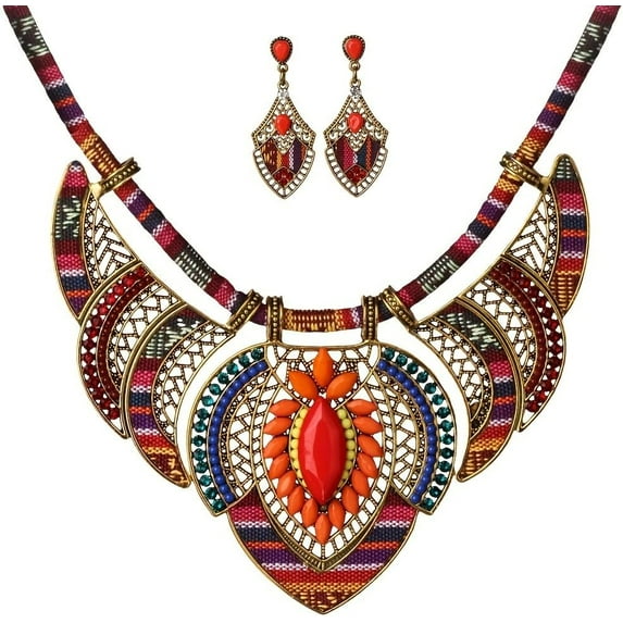 Ethnic Style Chunky Colorful Ethnic Festival Tribal Beaded Bib Collar ...