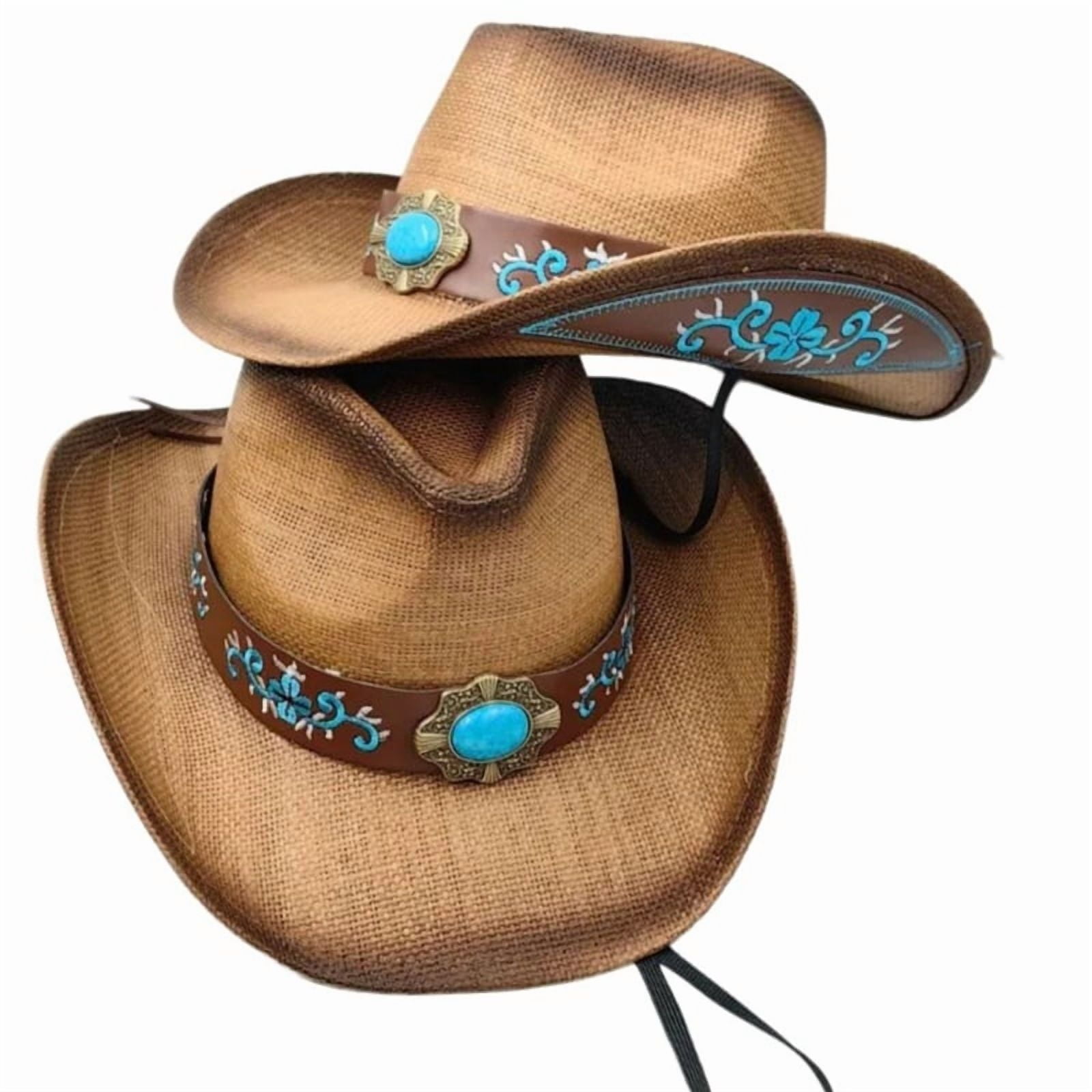 Ethnic Style Cowboy Hats Adjustable Chin Rope Western Straw Hat for ...