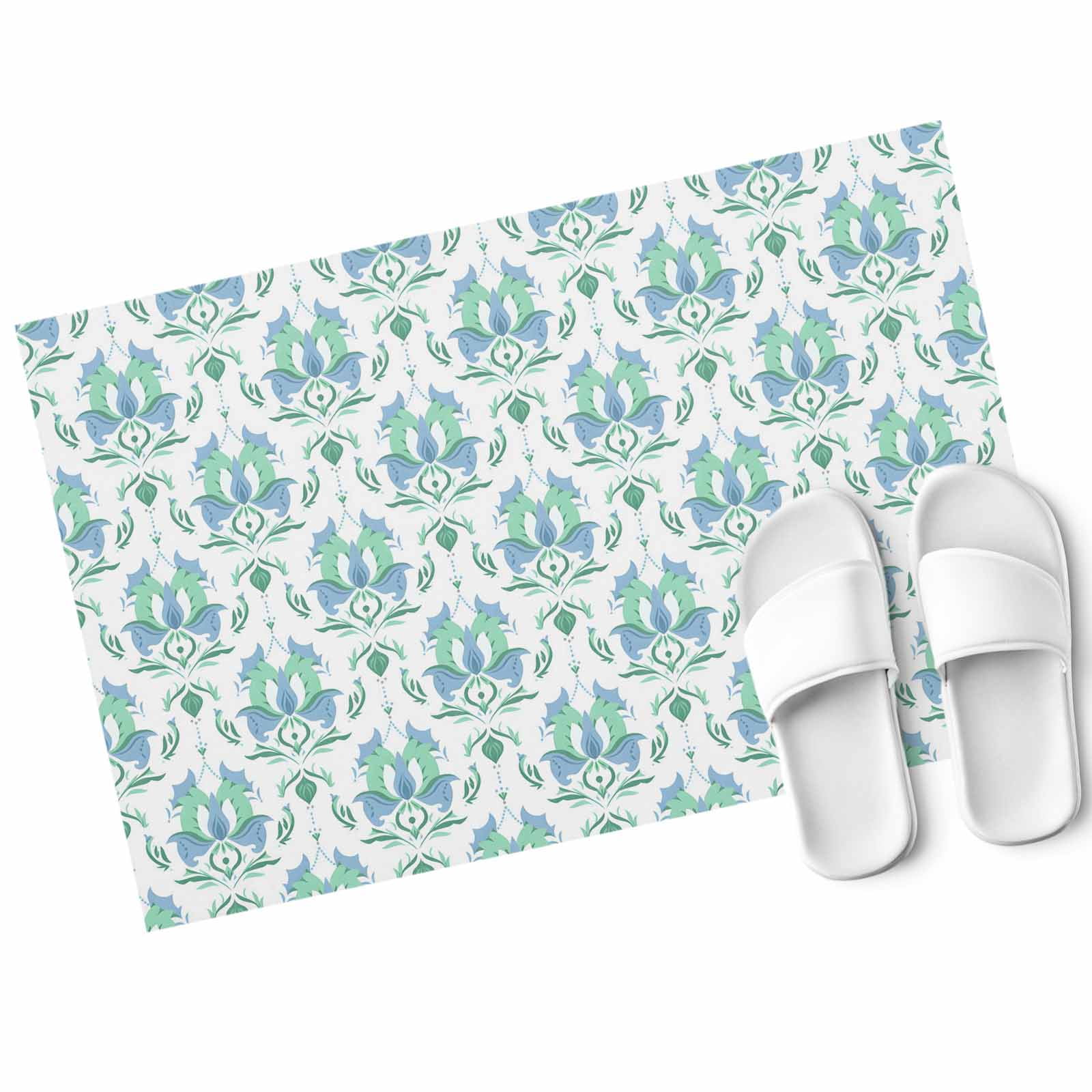Ethnic Style Door Mat Medieval Green Blue Flower Texture Non Slip ...