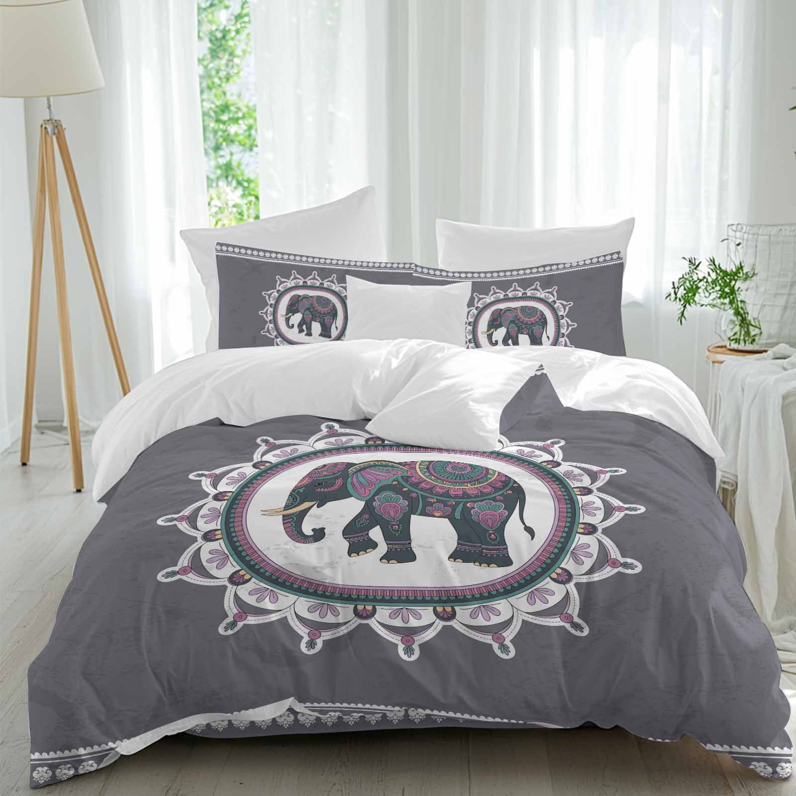 Ethnic Style Elephants Comforter Set California King Size, Retro ...