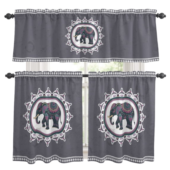 Ethnic Style Elephants Kitchen Curtains Set for Windows, Retro National ...