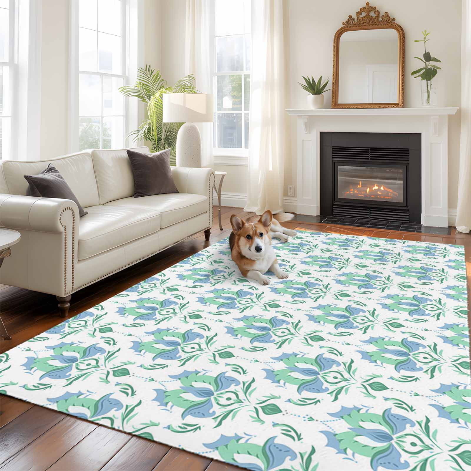 Ethnic Style Large Area Rugs 6x9 ft Medieval Green Blue Flower Texture ...