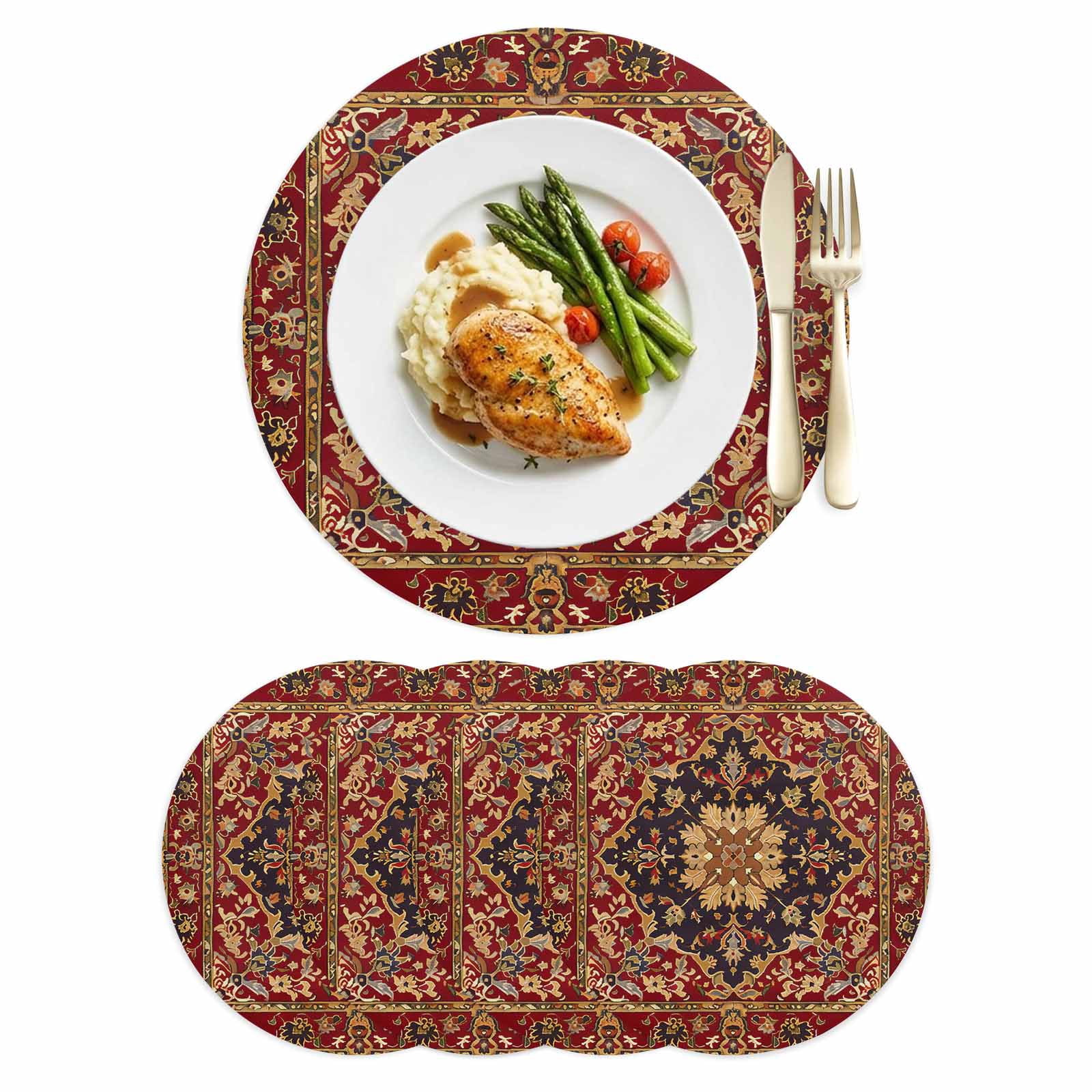 Ethnic Style Leather Placemats Set of 4, 15 Inch, Vintage Decoration ...