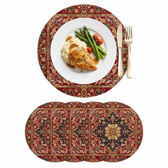 Ethnic Style Leather Placemats Set of 4, 15 Inch, Vintage Decoration ...
