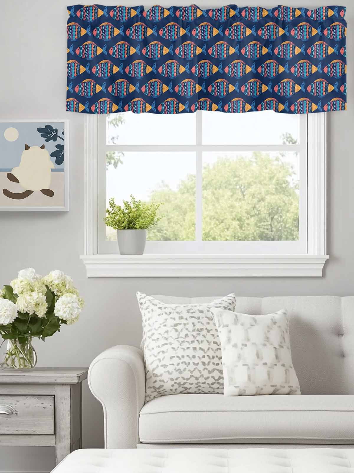 Ethnic Style Ocean Fish Valances for Windows,Kitchen Valance Rod Pocket ...