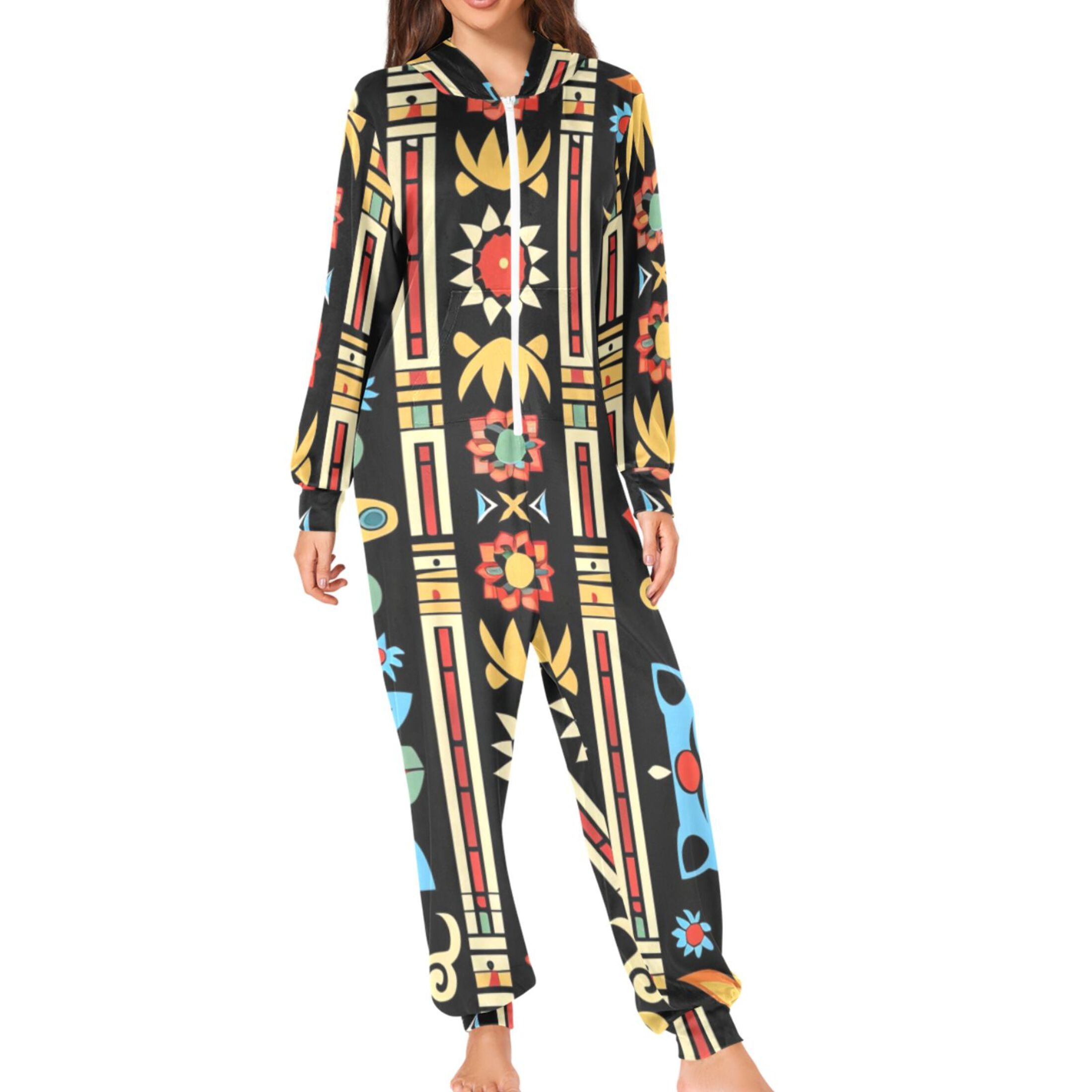 Ethnic Style Pattern Adult's Hoodie Onesie Jumpsuit One-Piece Pajamas ...