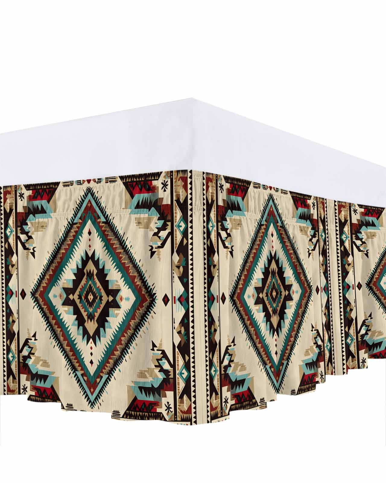 Ethnic Style Pattern Bed Skirt King Size 16" Drop Retro Brown Red ...