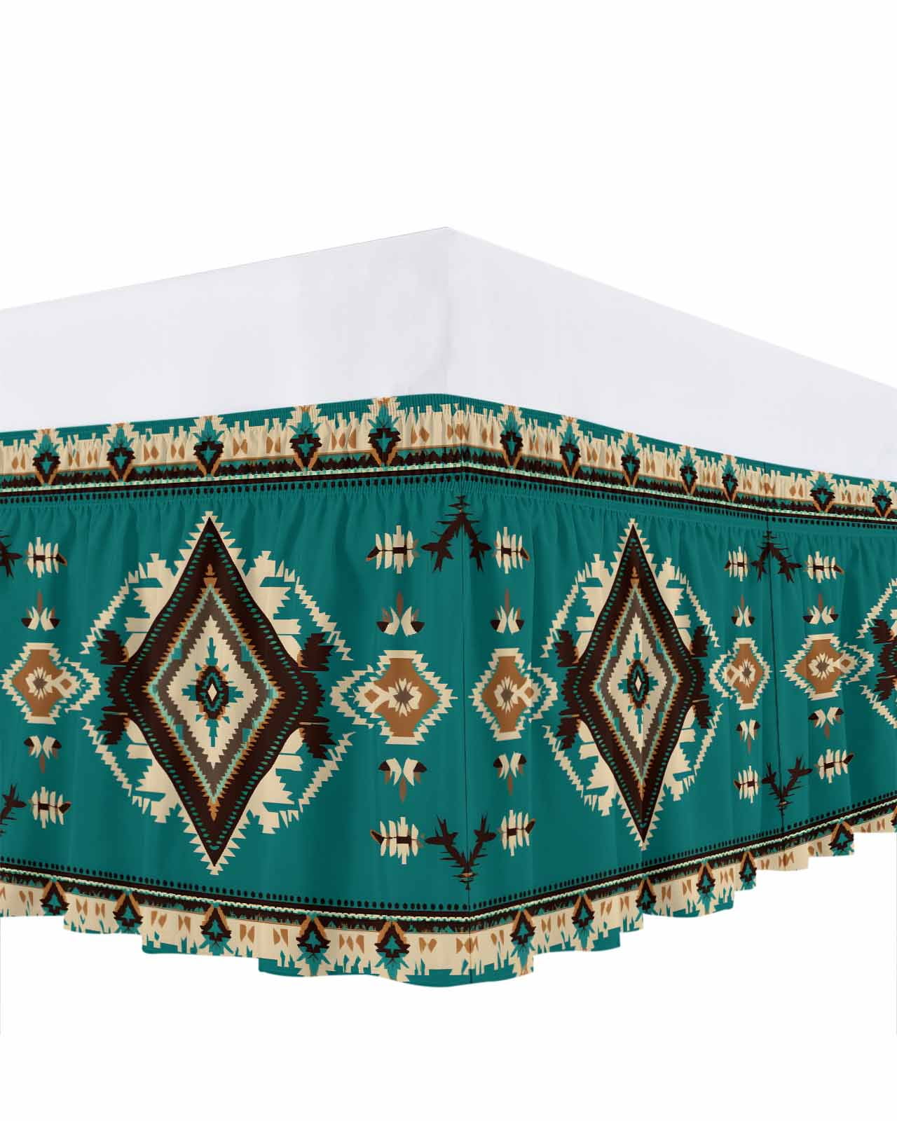 Ethnic Style Pattern Bed Skirt Retro Green Abstract Weaving Art Bed ...