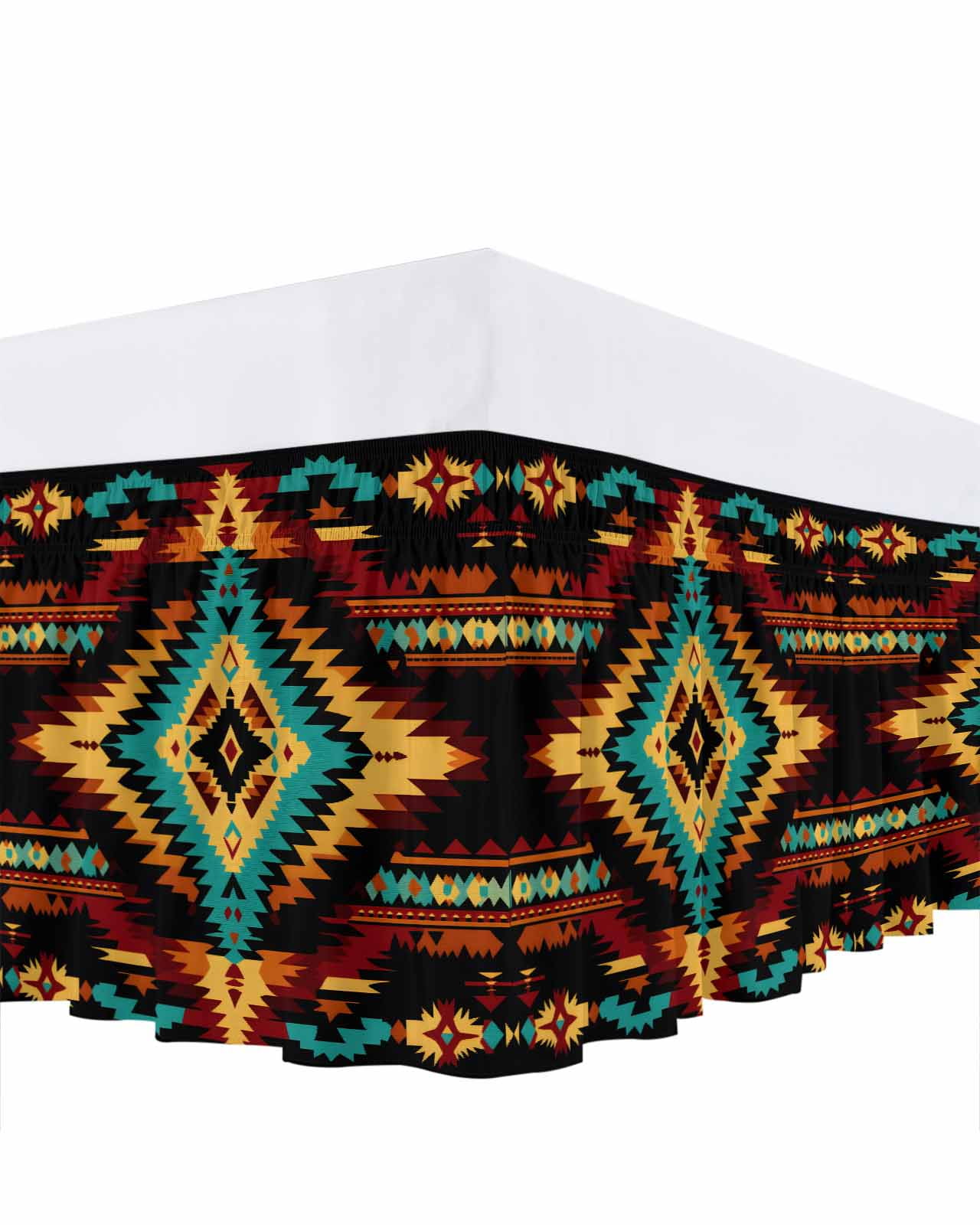 Ethnic Style Pattern Bed Skirt Retro Weaving Red Abstract Art Bed ...