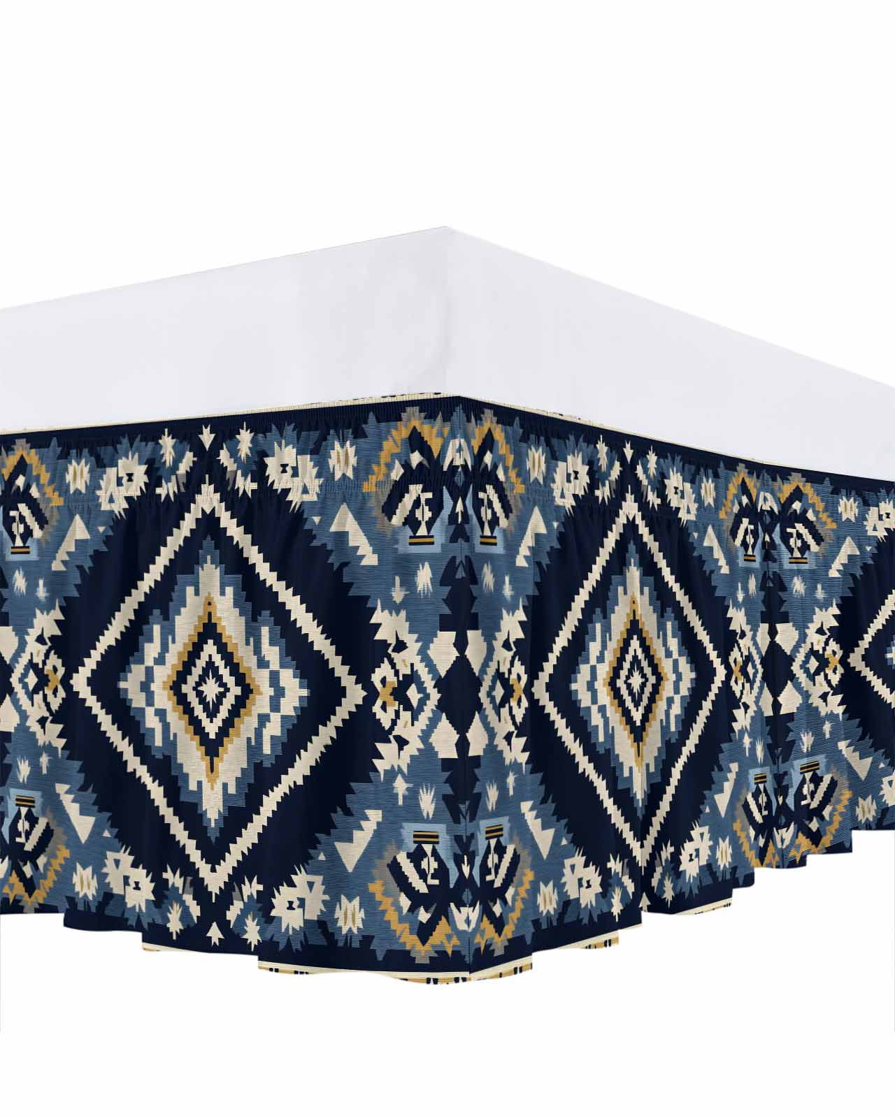 Ethnic Style Pattern Bed Skirt Vintage Blue Weaving Abstract Bed Skirts ...