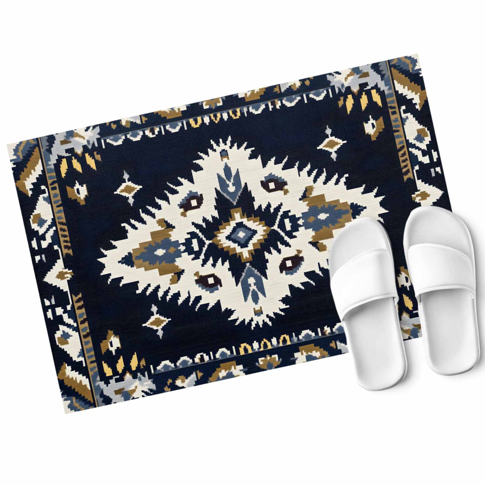 Ethnic Style Pattern Door Mat Vintage Black Weaving Abstract Non Slip ...